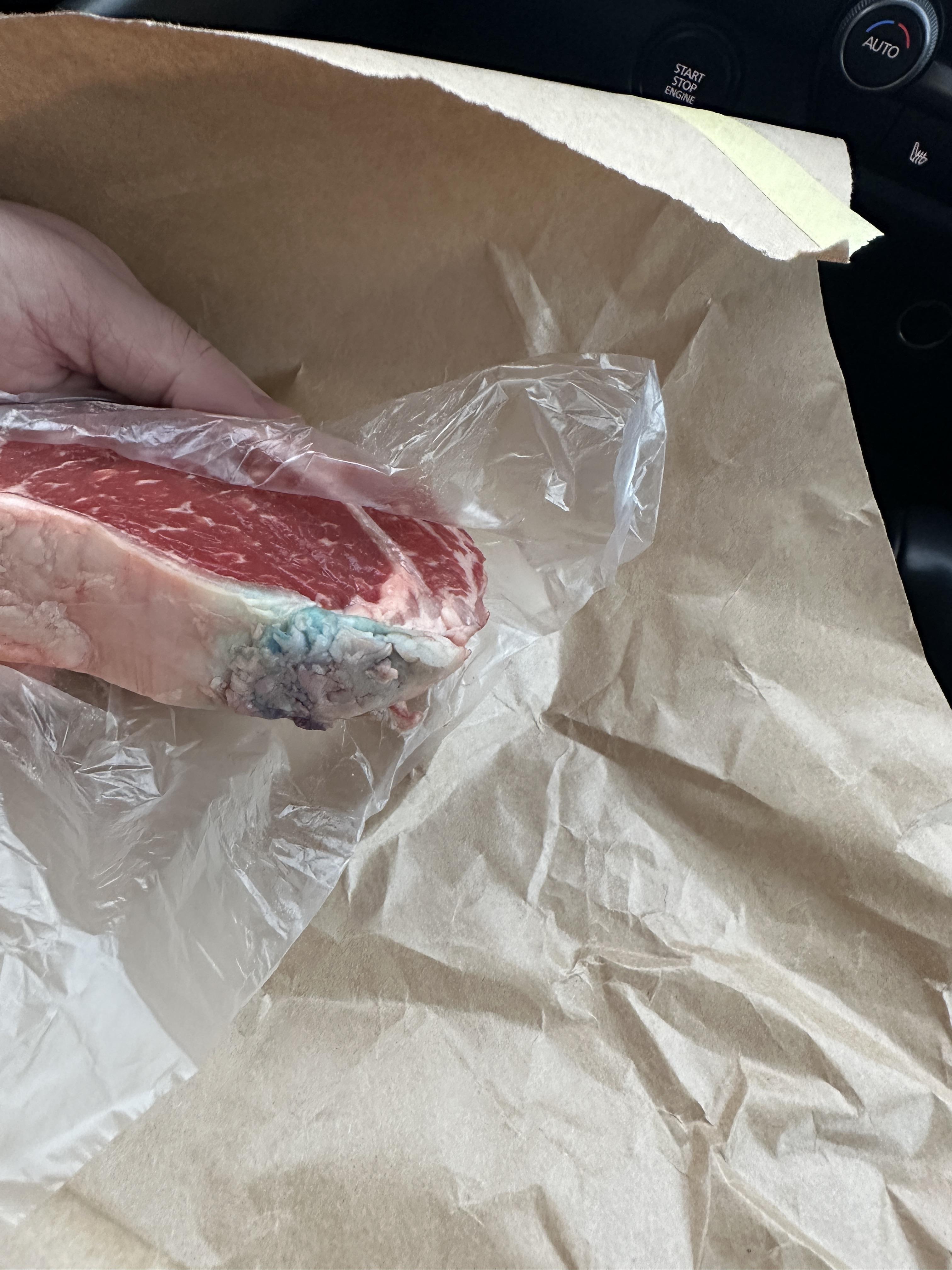 Green/bluish discoloration on fresh steak from butcher? - Dining and ...