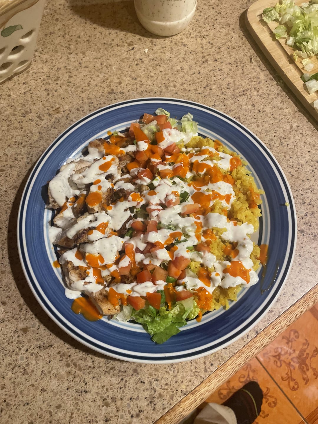 Halal cart style chicken and rice with homemade red and white sauce ...