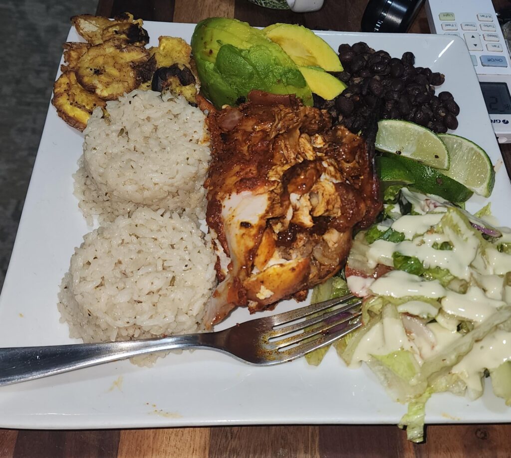 Was on vacation in Belize. I cooked this feast. Baked whole chicken ...