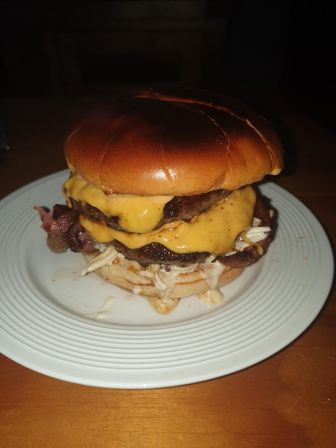 2 1/4lbs Irish Angus steak burgers, 2 slices of cheese, 2 hickory ...