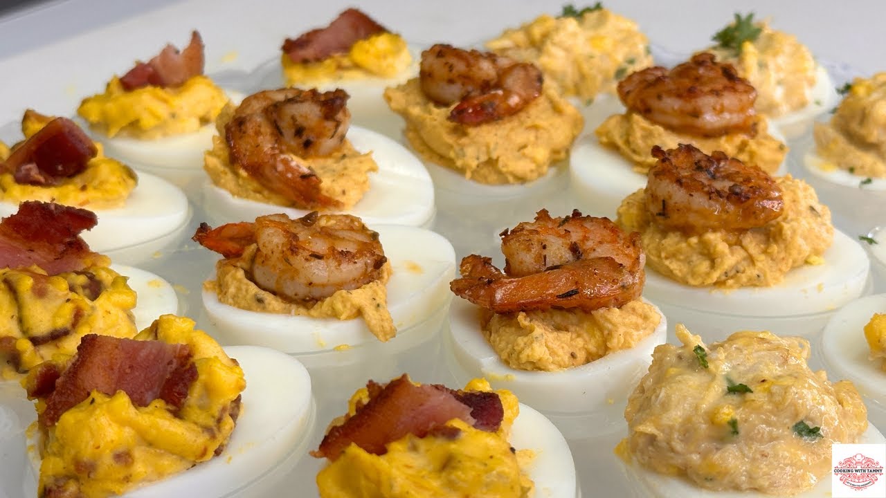Deviled Eggs 3 Ways: Bacon, Crab, Cajun Shrimp Deviled Eggs Recipe - Dining and Cooking