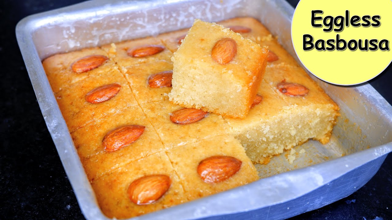 Eggless Basbousa Cake | Coconut Basbousa Recipe | Semolina Cake ...