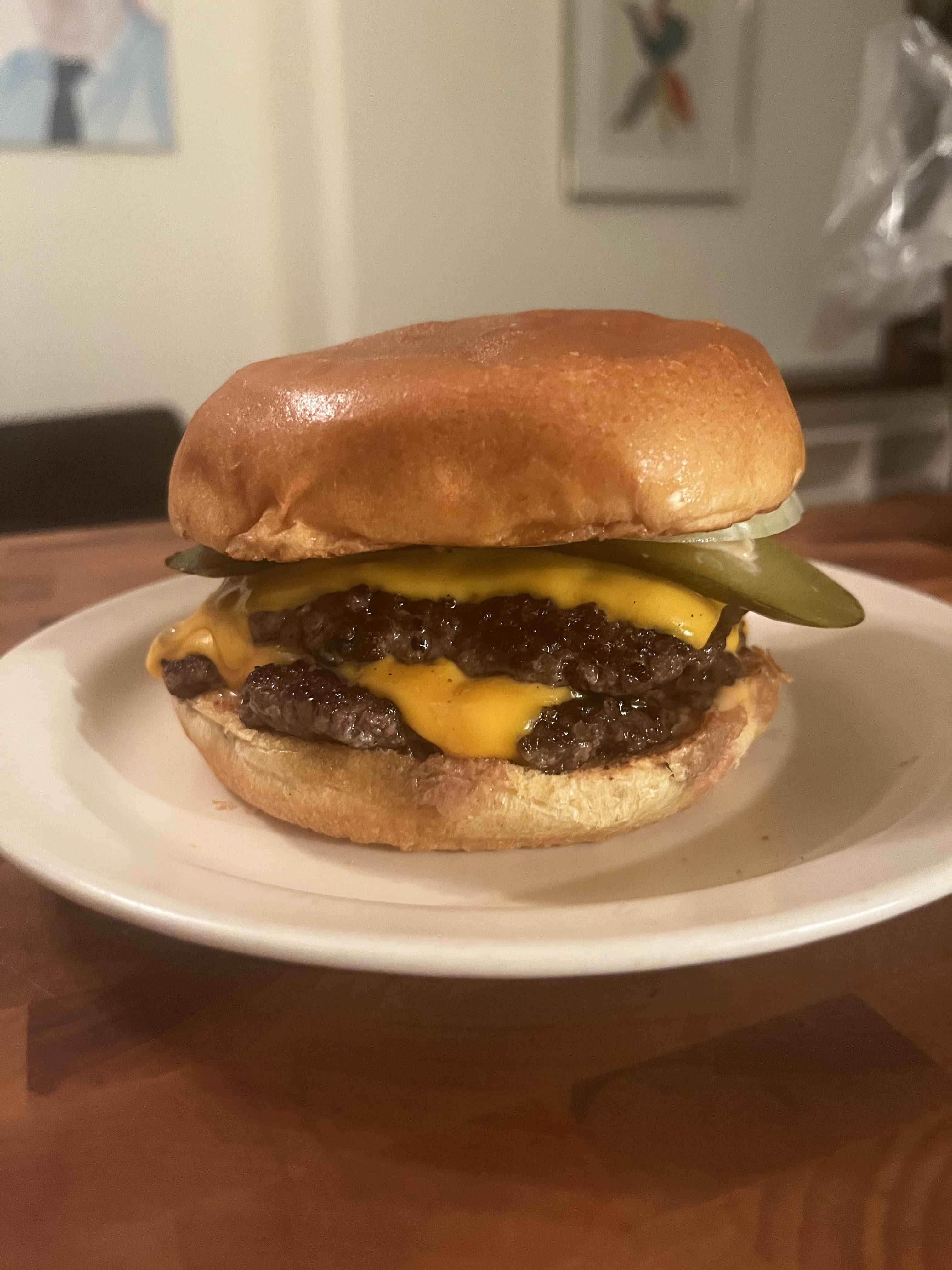 Double smash burger I made tonight - Dining and Cooking