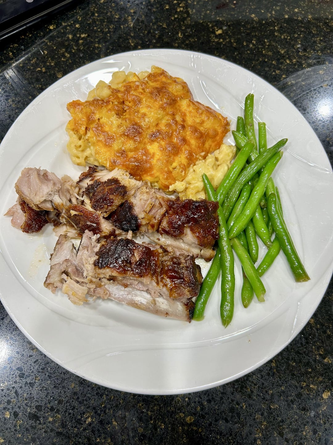 Baby back ribs, homemade mac and cheese, green beans. - Dining and Cooking