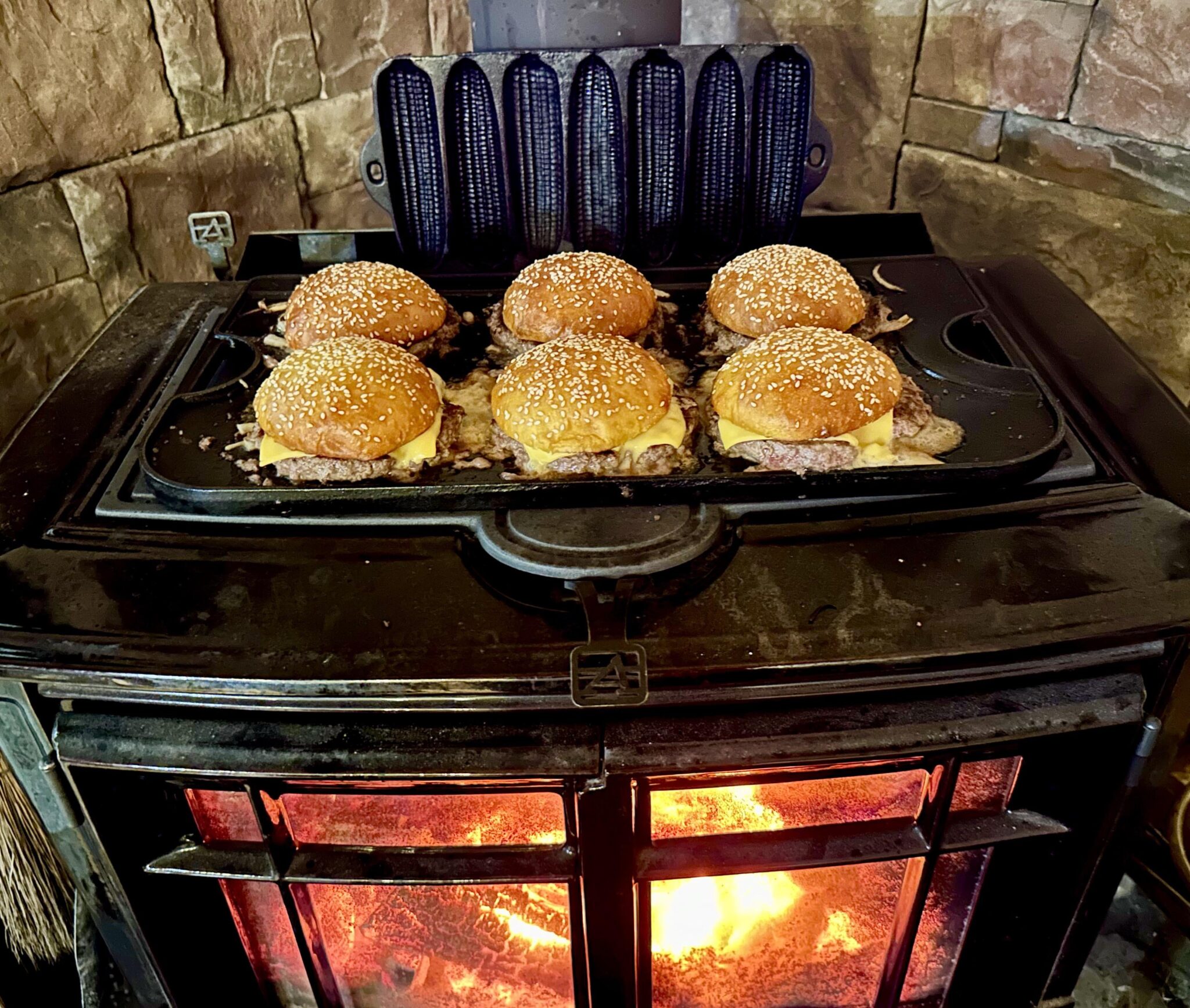 Smash burgers cooked on my wood burning stove with my homemade sweet ...
