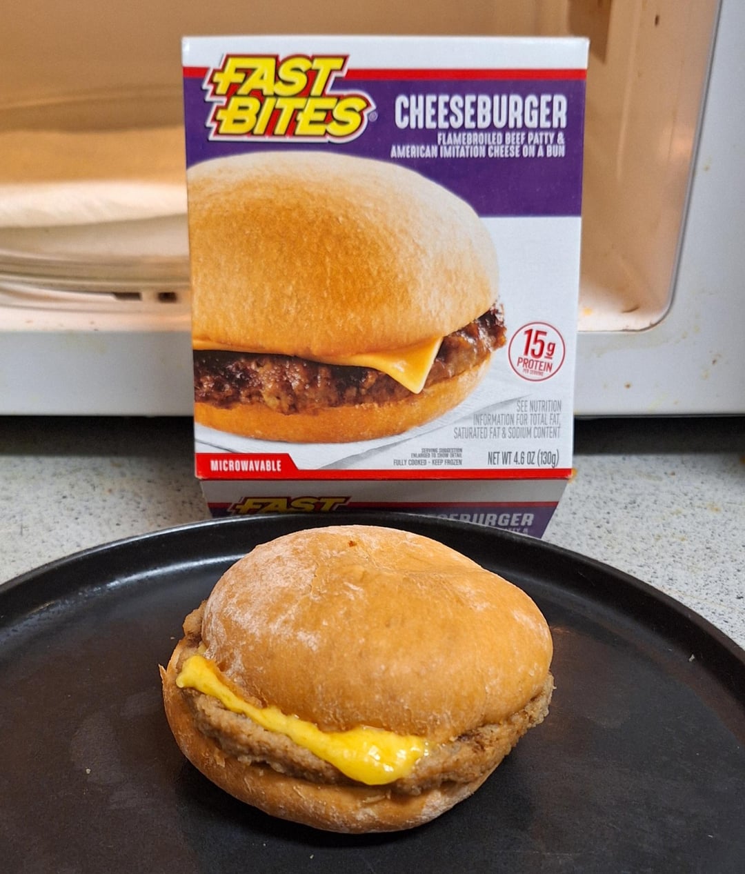 Fast Bites Microwave Cheeseburger. 2 for $3. About the same as burgers ...