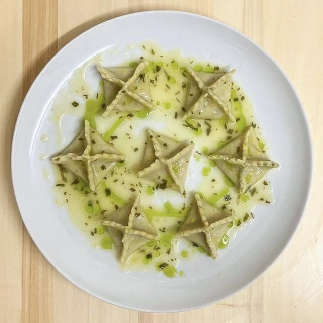 Sacchetti filled with Ricotta, Carrot Top Pesto, Lemon and a Tarragon ...