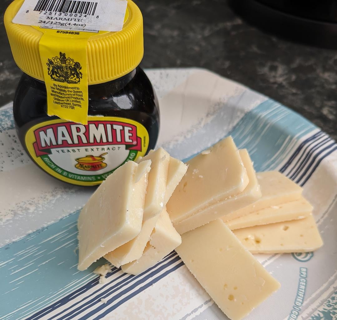The ingredients for a perfect cheese on toast. (Cheese is Sartori Rum ...