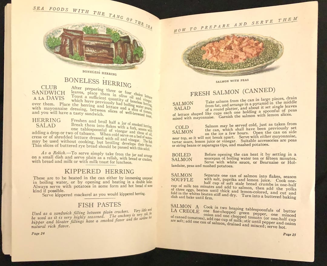 1920s tinned seafood recipe booklet, Davis Gloucester Fish, Massachusetts - Dining and Cooking