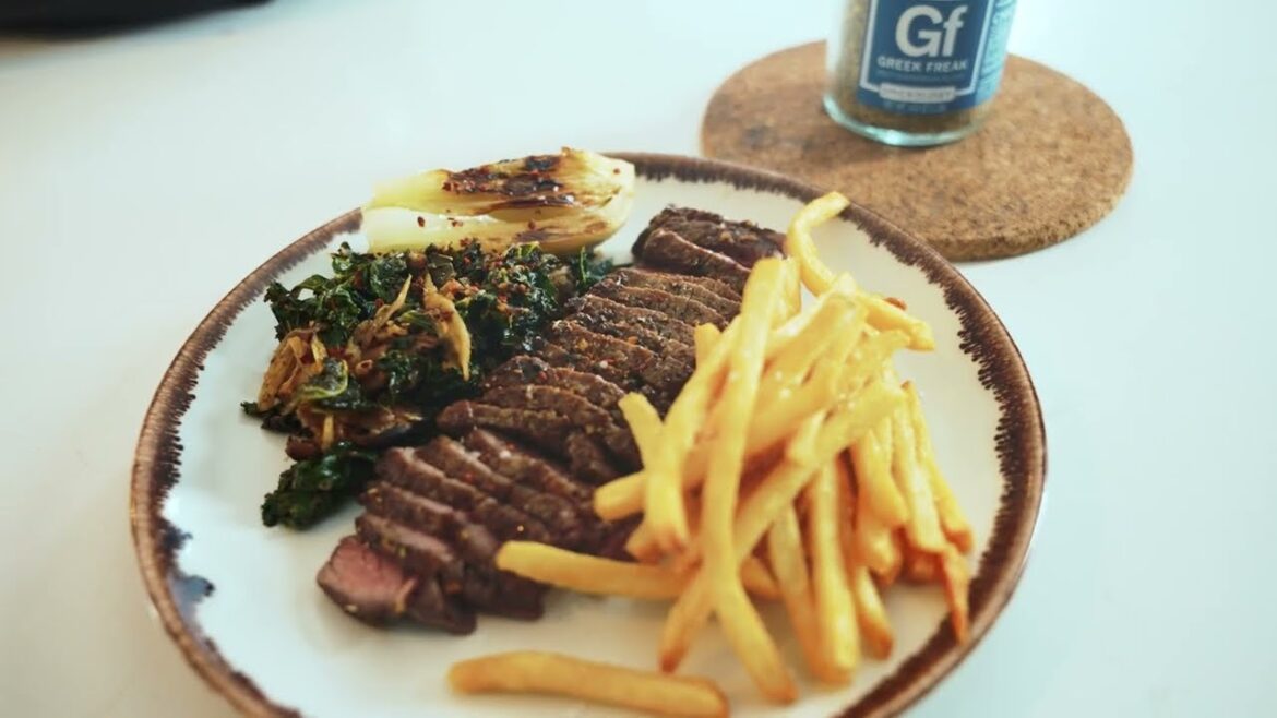 Spiceology Greek Freak Tri-Tip Steak, Frites and Sautéed Veggies Recipe ...