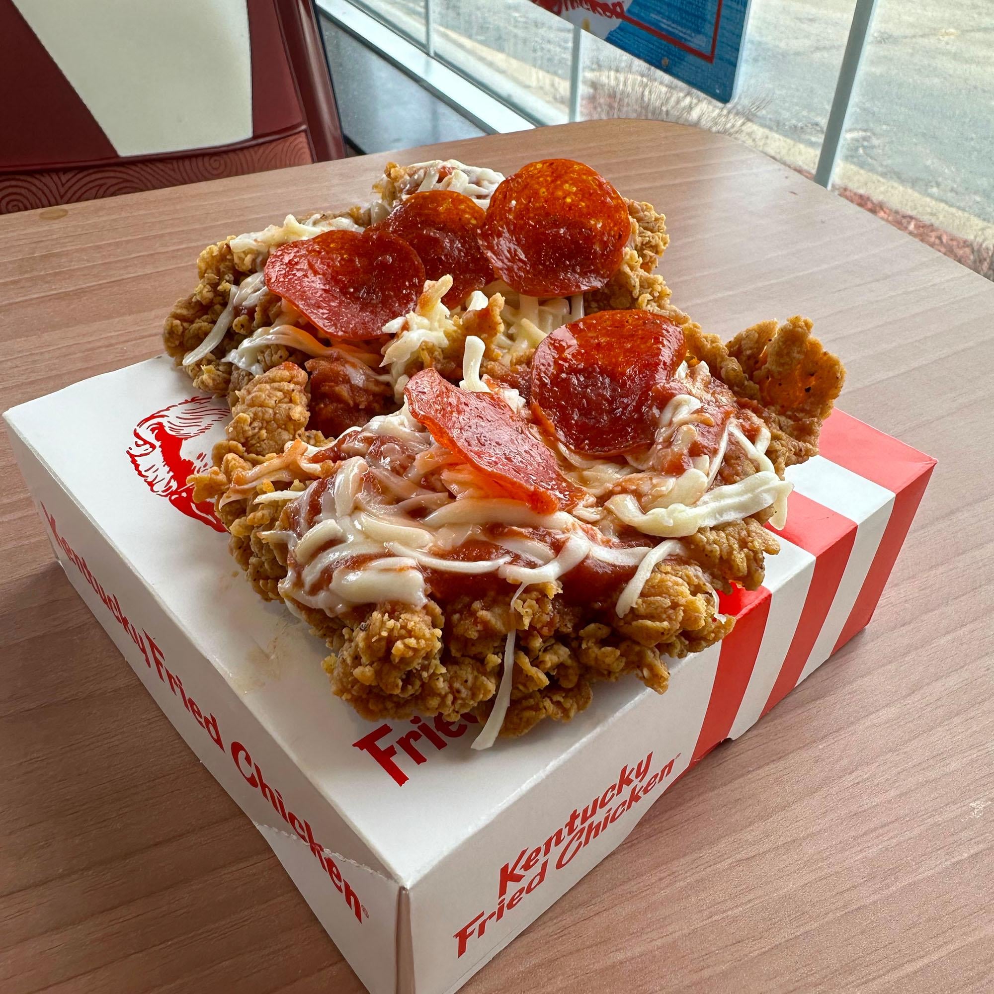 Stopped at KFC to try their new CHIZZA (chicken with pizza toppings ...