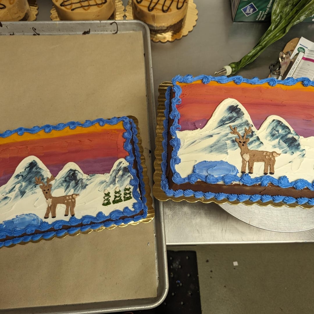 Progression of my boredom with the Bob Ross cakes over the last few ...