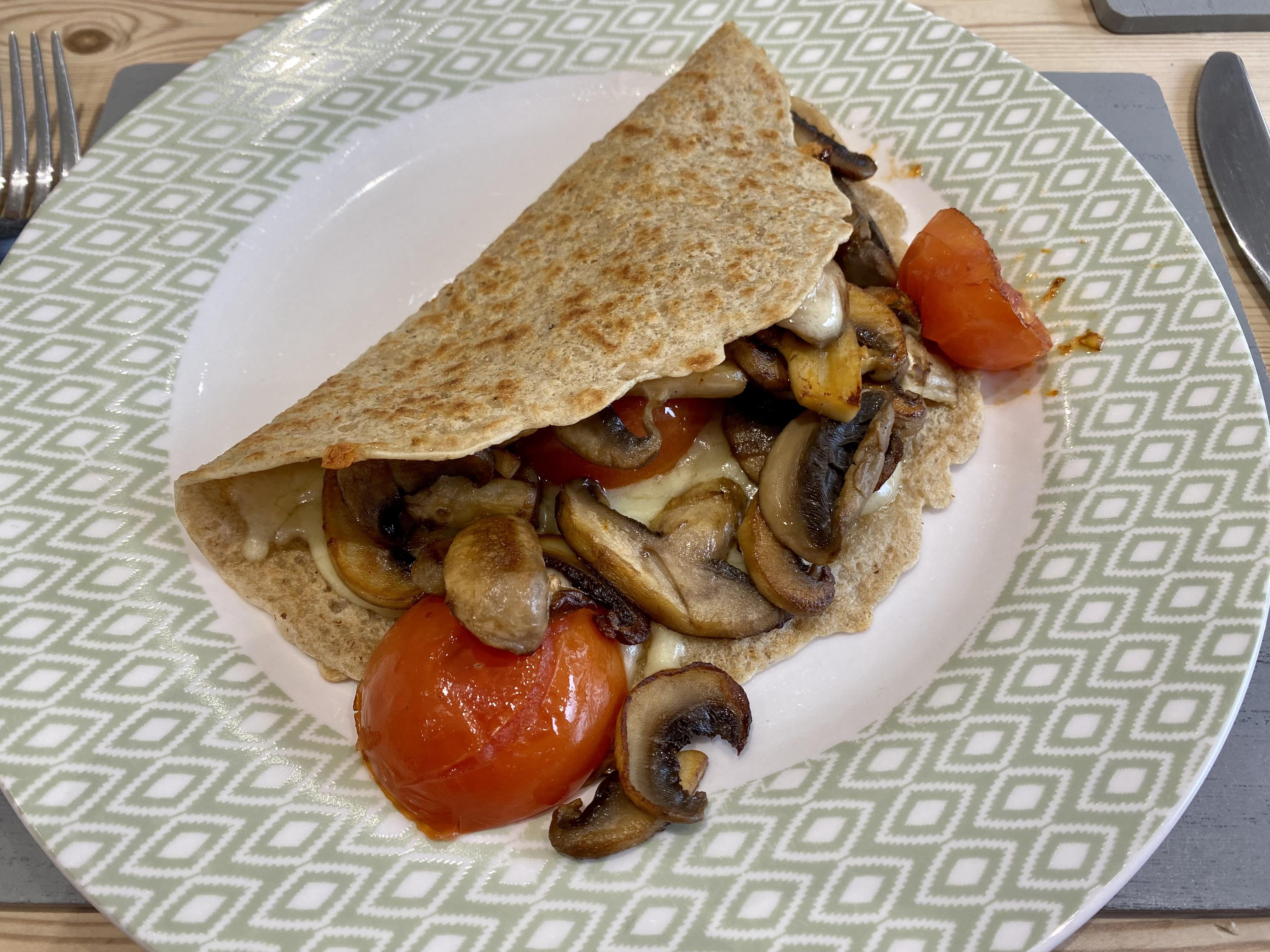 Folded derbyshire oatcake with cheese, mushroom and tomato - Dining and ...