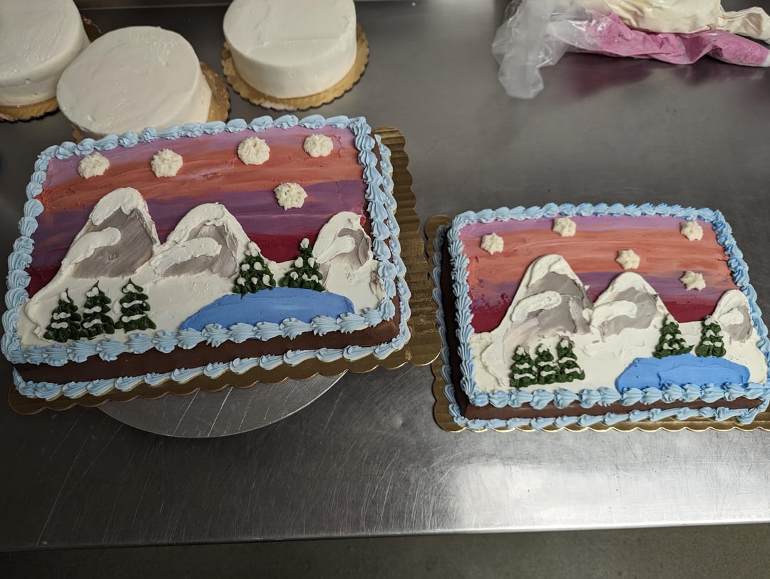 Progression of my boredom with the Bob Ross cakes over the last few ...