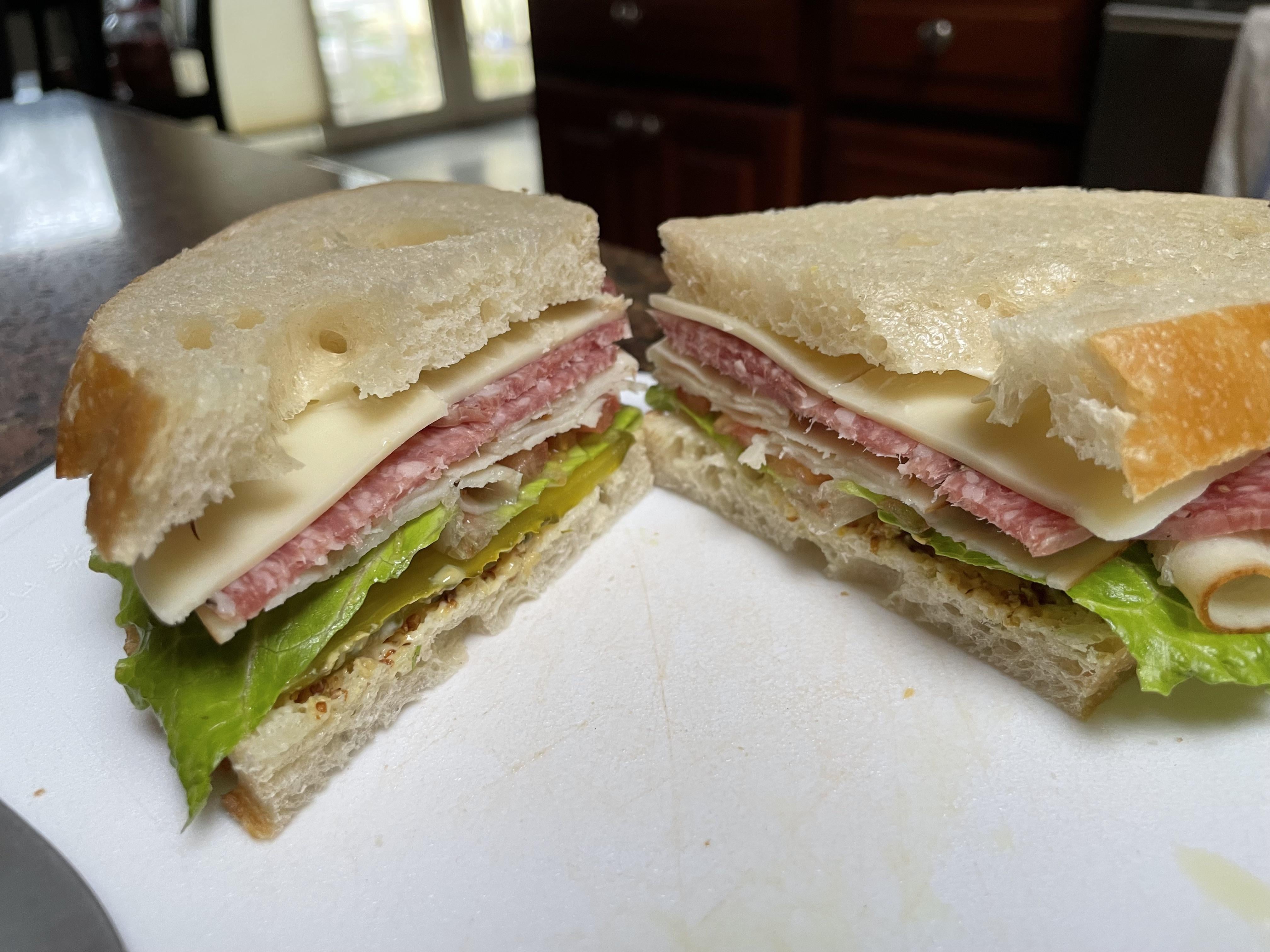 Turkey and Salami with provolone on sourdough - Dining and Cooking
