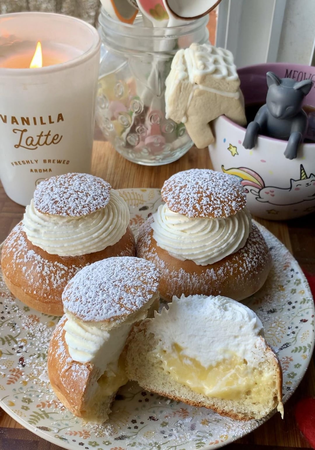Made an adapted version of Swedish semla buns. Instead of marzipan I ...
