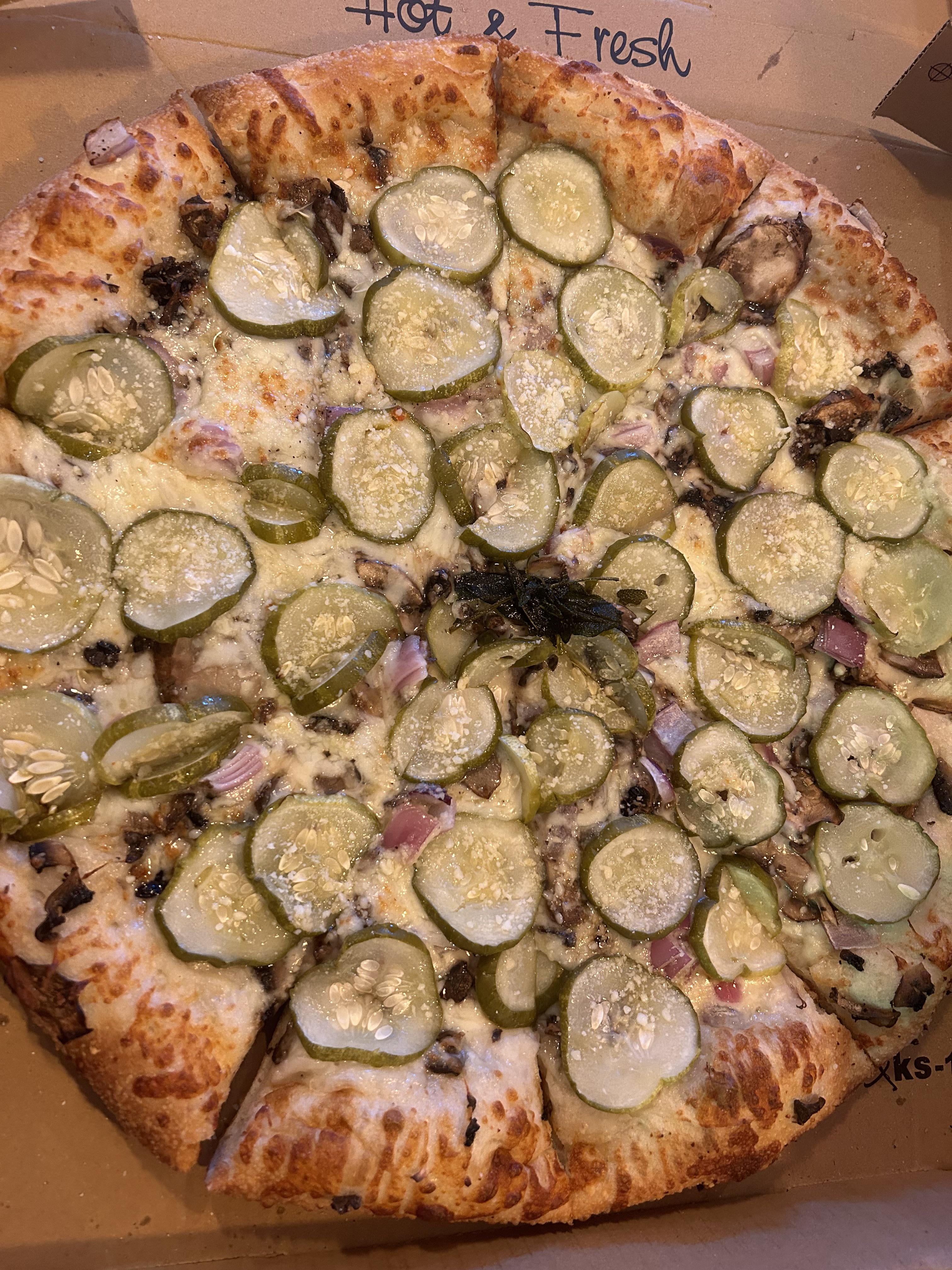 Still my favorite pizza ever. Truffle shuffle pizza with add pickles ...