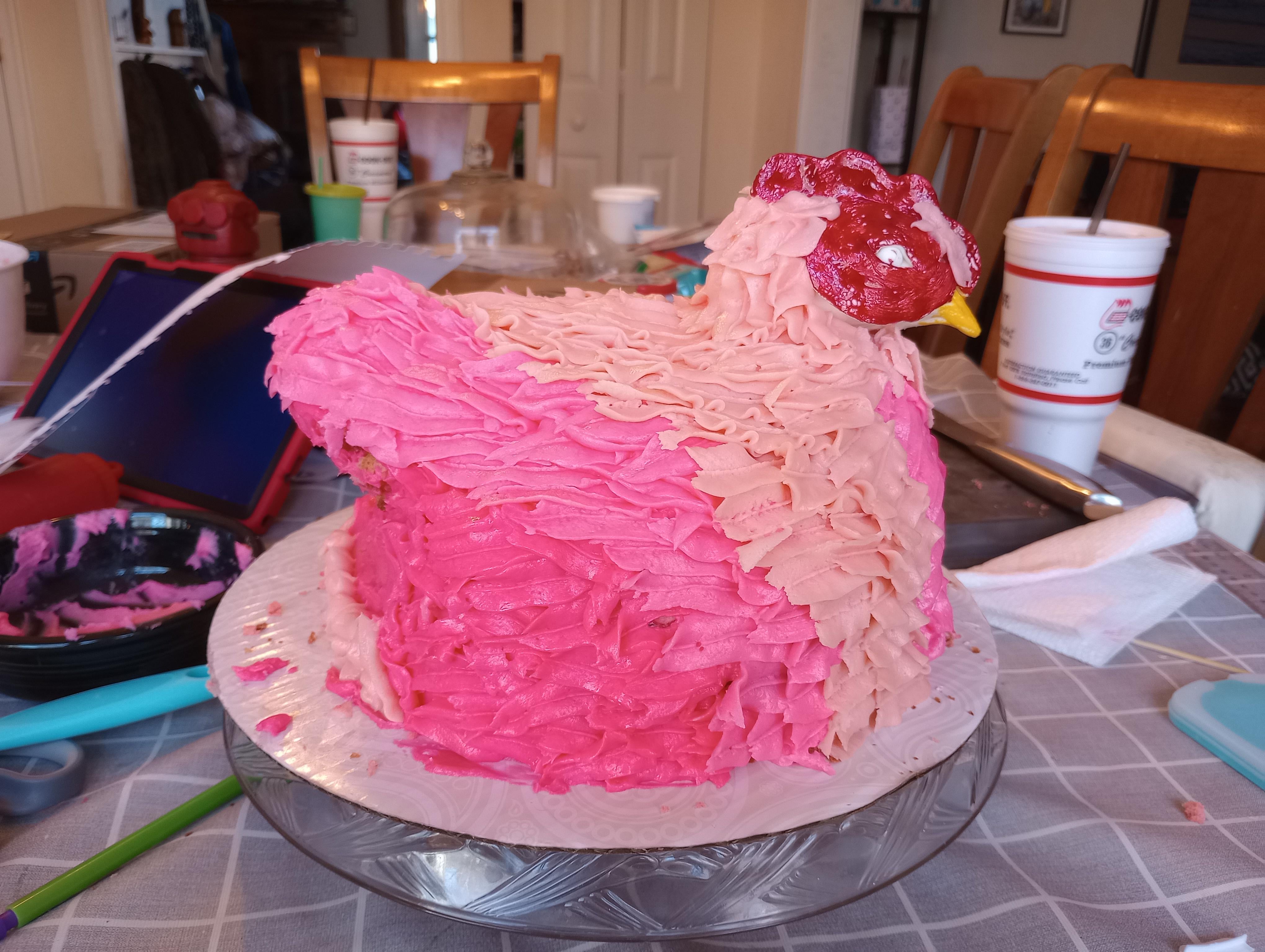 Chicken cake! My 5y/o son is obsessed with pink, and chickens - Dining ...