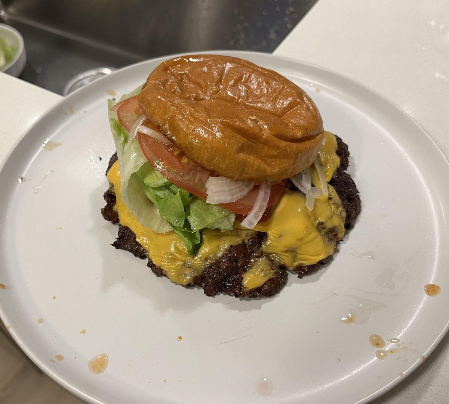 Made a smash burger with a giant patty, really hard to eat. Don’t ...