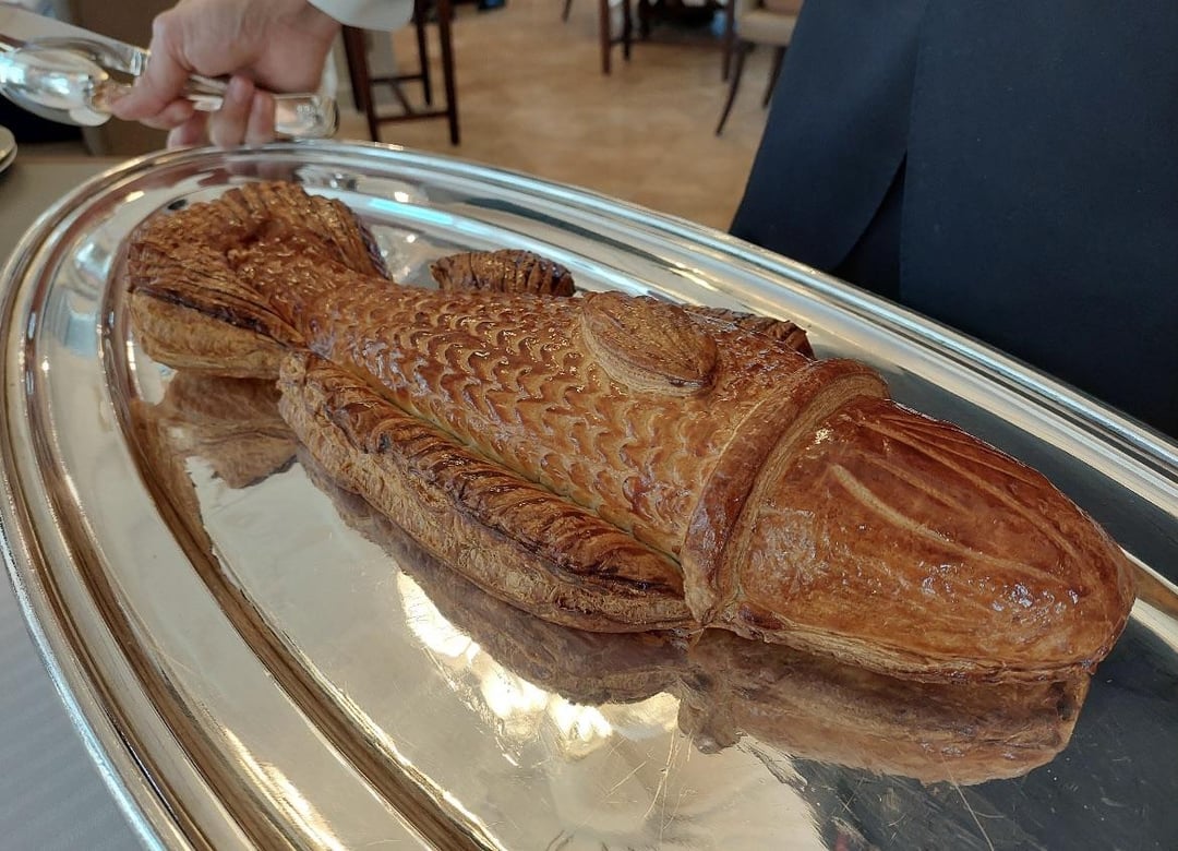 [I ate] sea bass stuffed in a puff pastry shell with choron sauce ...