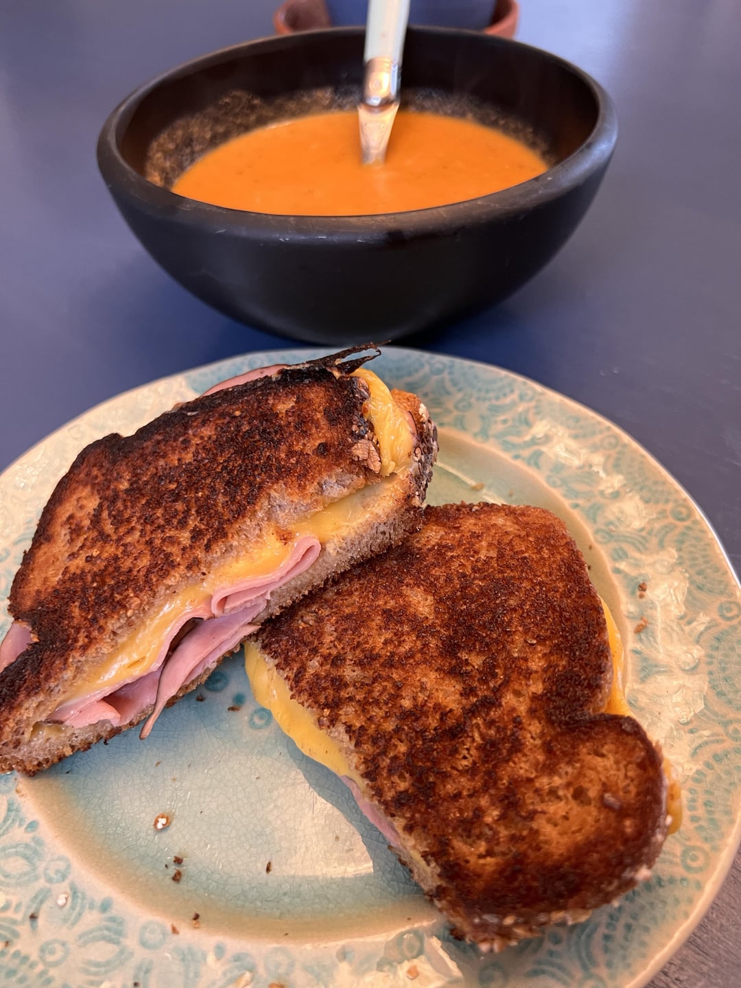 Made some homemade tomato soup and grilled cheese - Dining and Cooking
