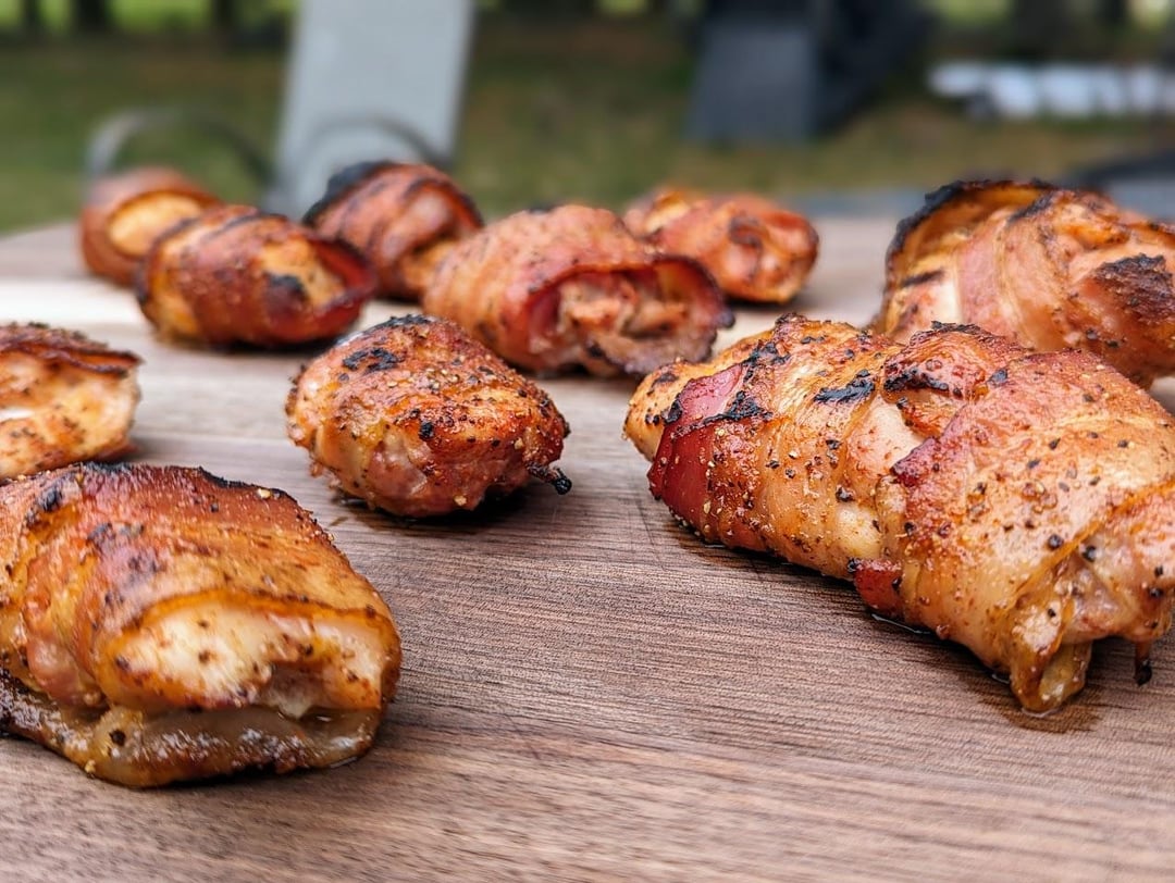 Bacon wrapped boneless thighs - coated with Uncle Steve's Shake 'Magic ...