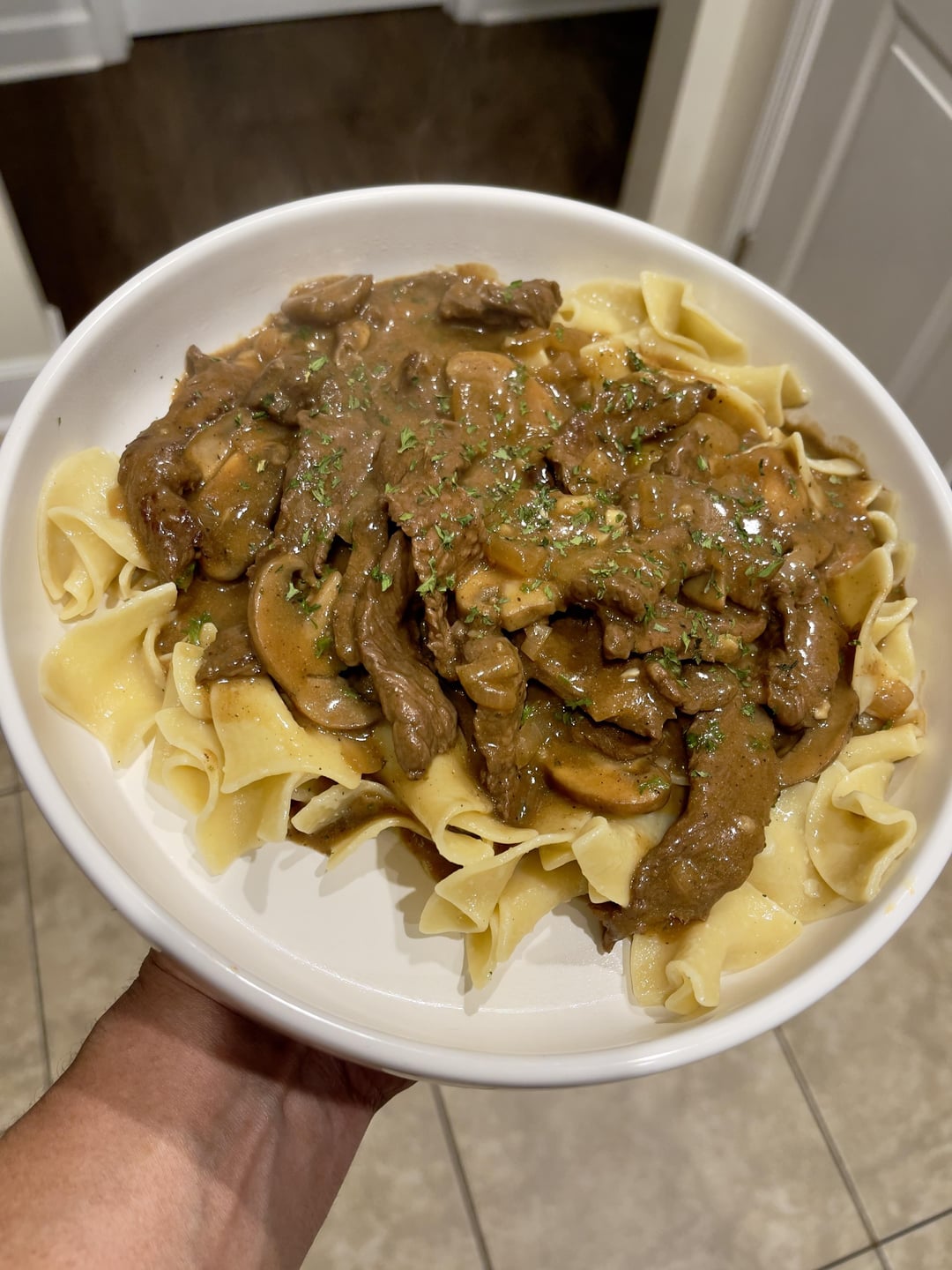 [Homemade] Beef stroganoff with cucumber salad. - Dining and Cooking