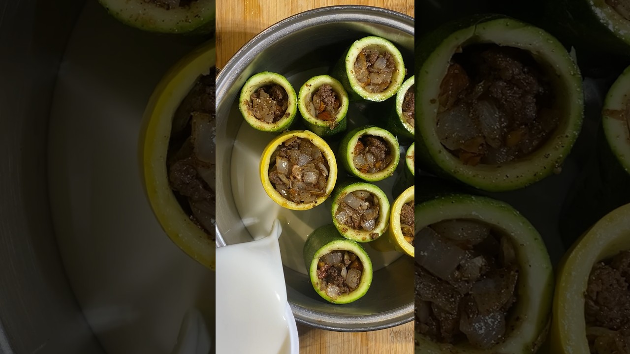 Kusa blaban. Middle eastern dish. Zucchinis stuffed with meat and nuts ...