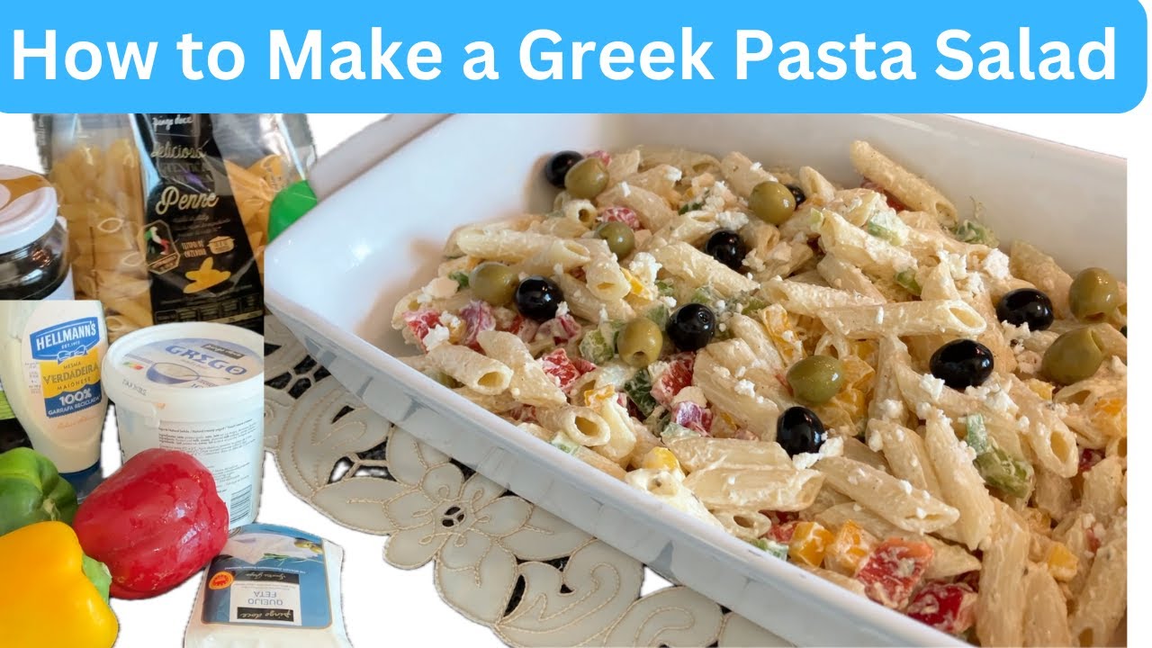 Greek Pasta Salad so easy and delicious excellent with a BBQ next to ...