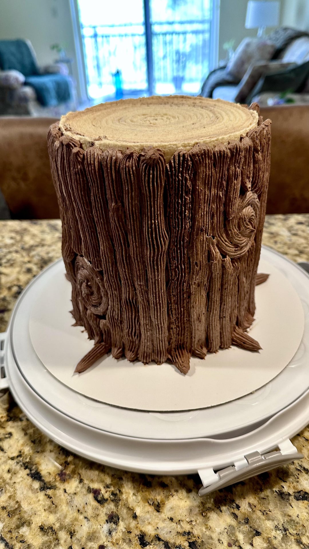 Tree stump/camp themed birthday cake (reverse progress pics, cross ...