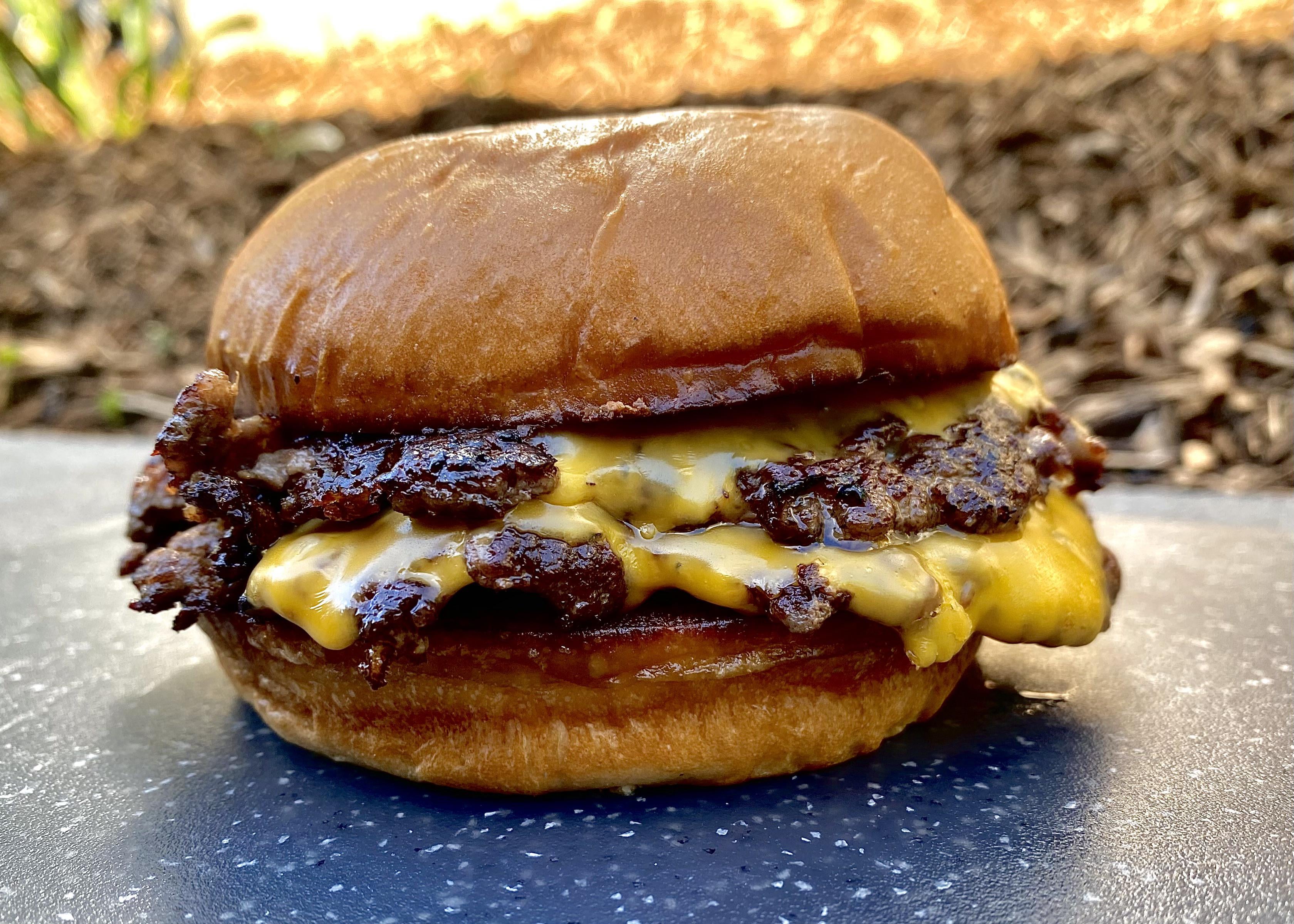 Homemade double smashed brisket pattie cheeseburger - Dining and Cooking