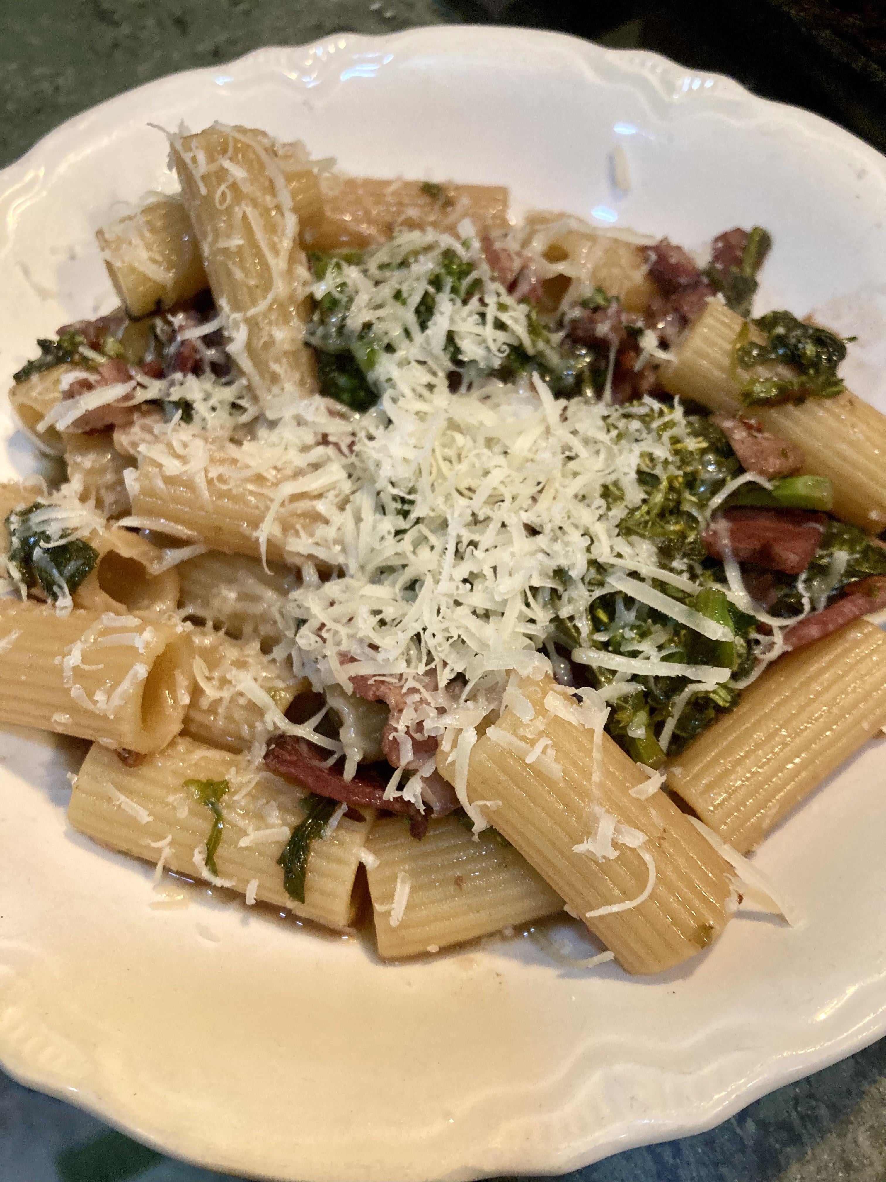 600 cal dinner: rigatoni, broccoli rabe, bacon - Dining and Cooking
