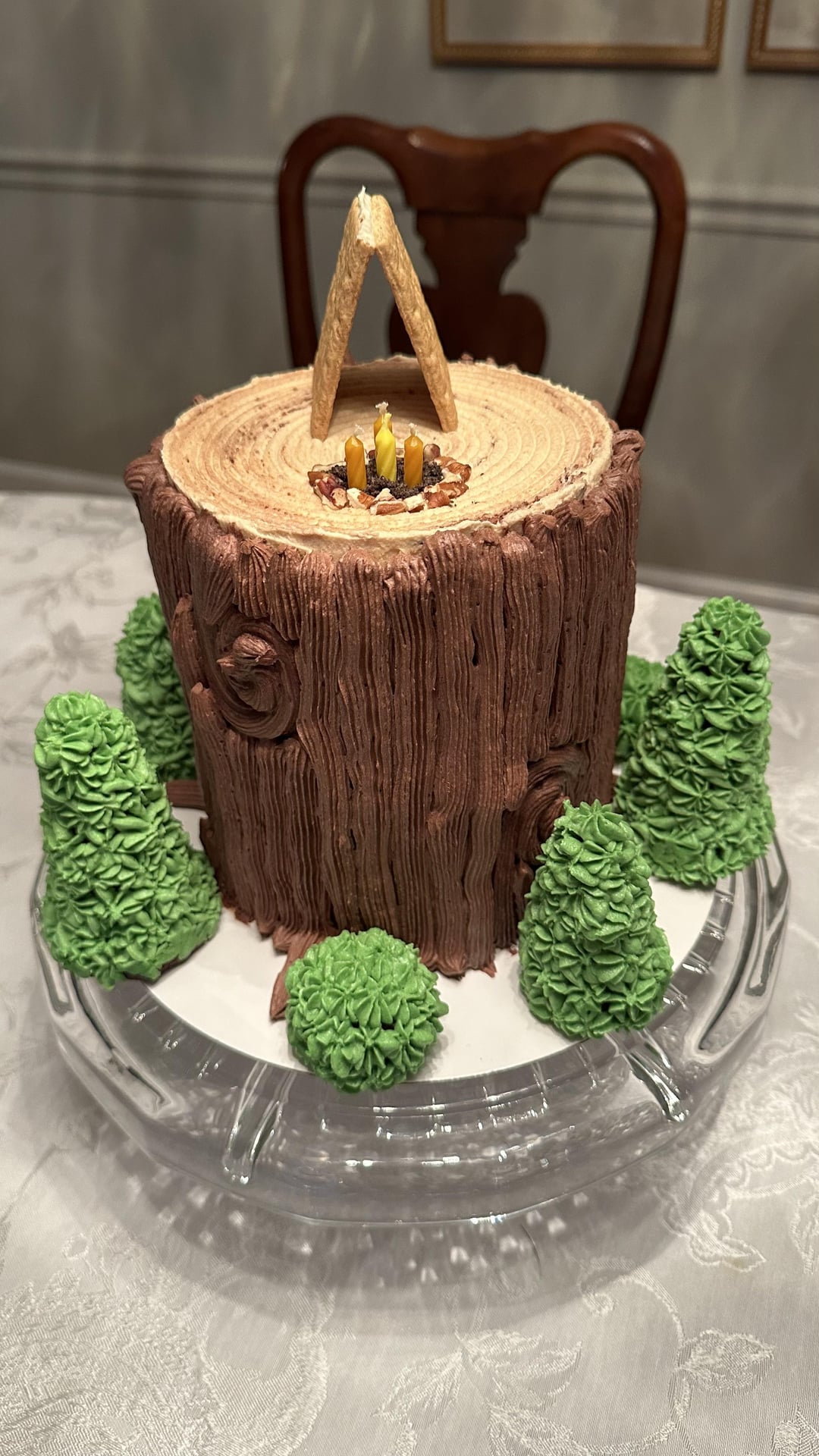 Tree stump/camp themed birthday cake (reverse progress pics, cross ...