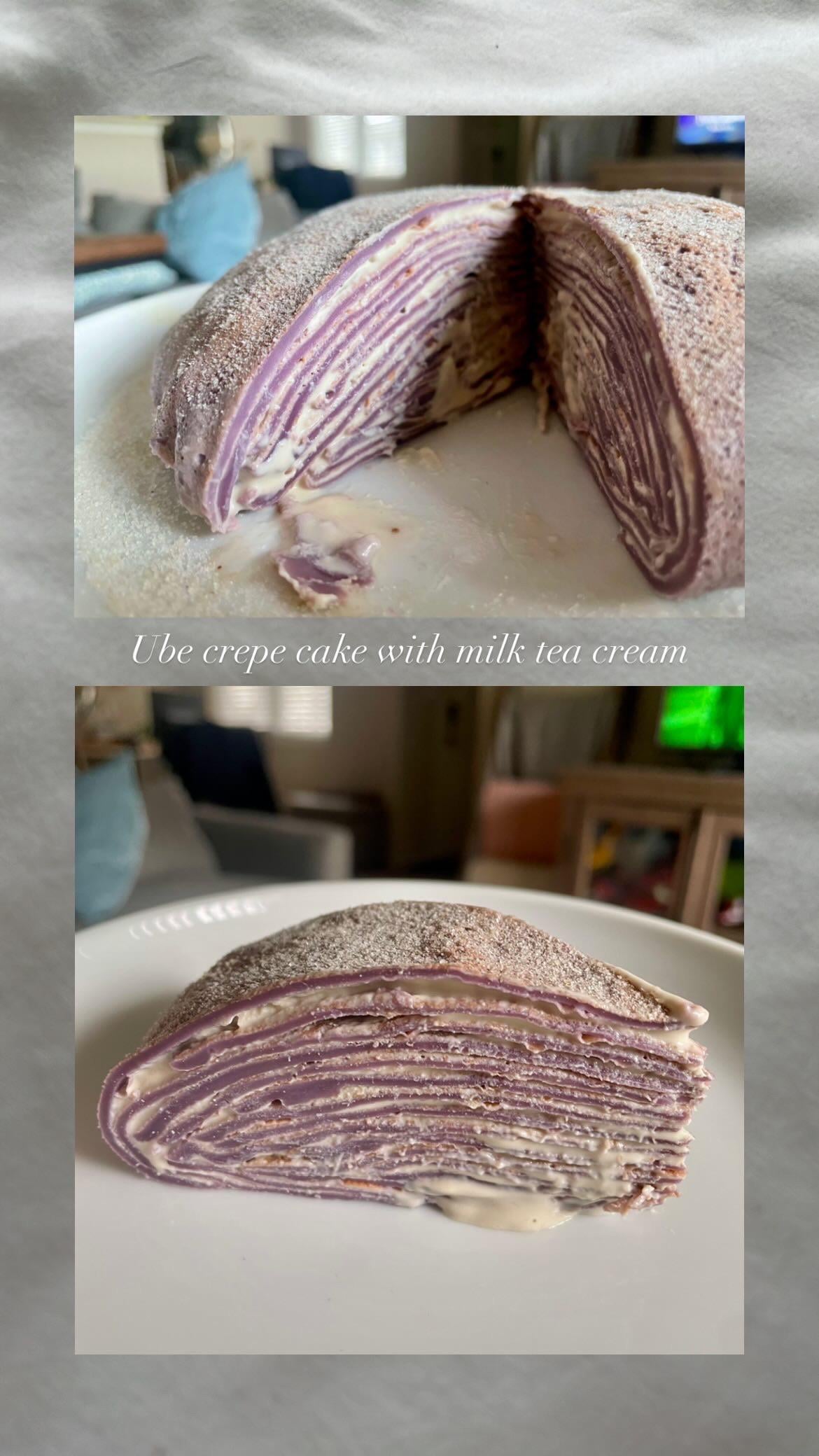 Ube crepe cake with milk tea cream - Dining and Cooking