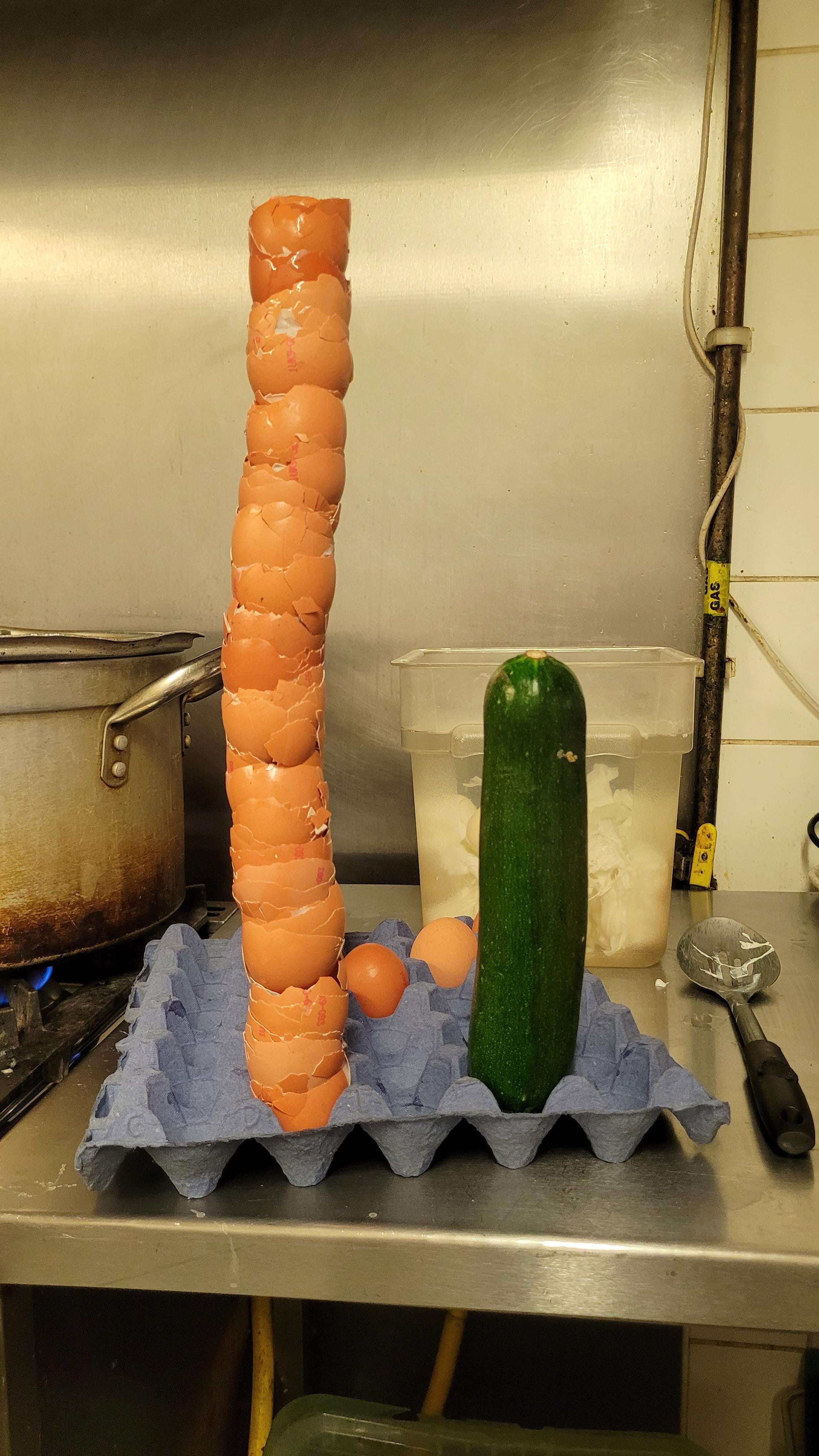 Egg tower part 2 (courgette for scale) - Dining and Cooking