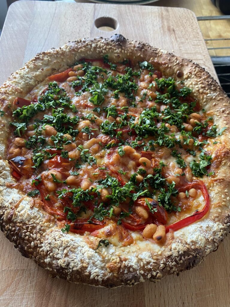 Shakshuka inspired Pizza with a Sesame Cheesy Crust - Dining and Cooking