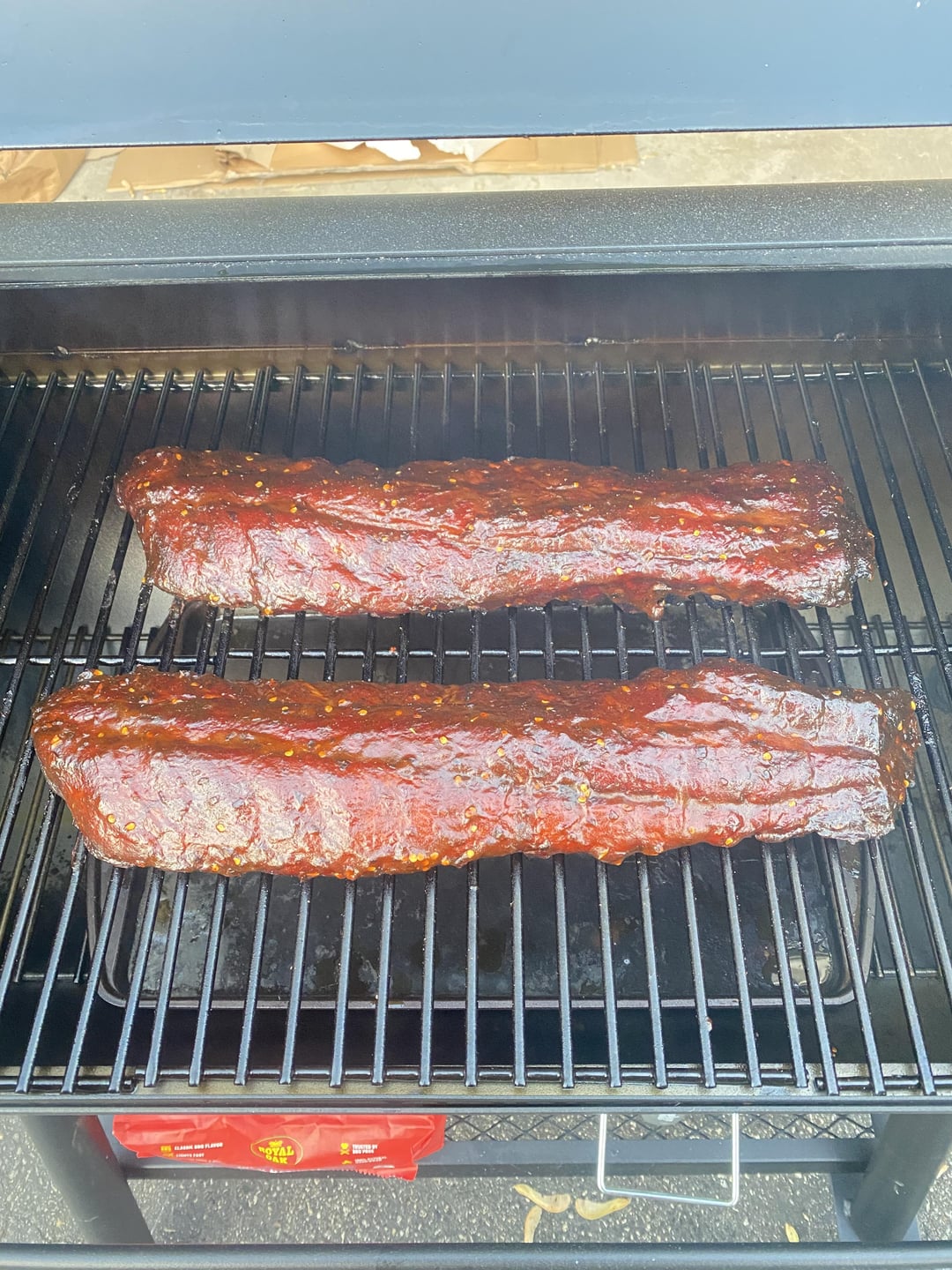 First time using my smoker (Oklahoma Joe Highlander) Ribs Turned out ...