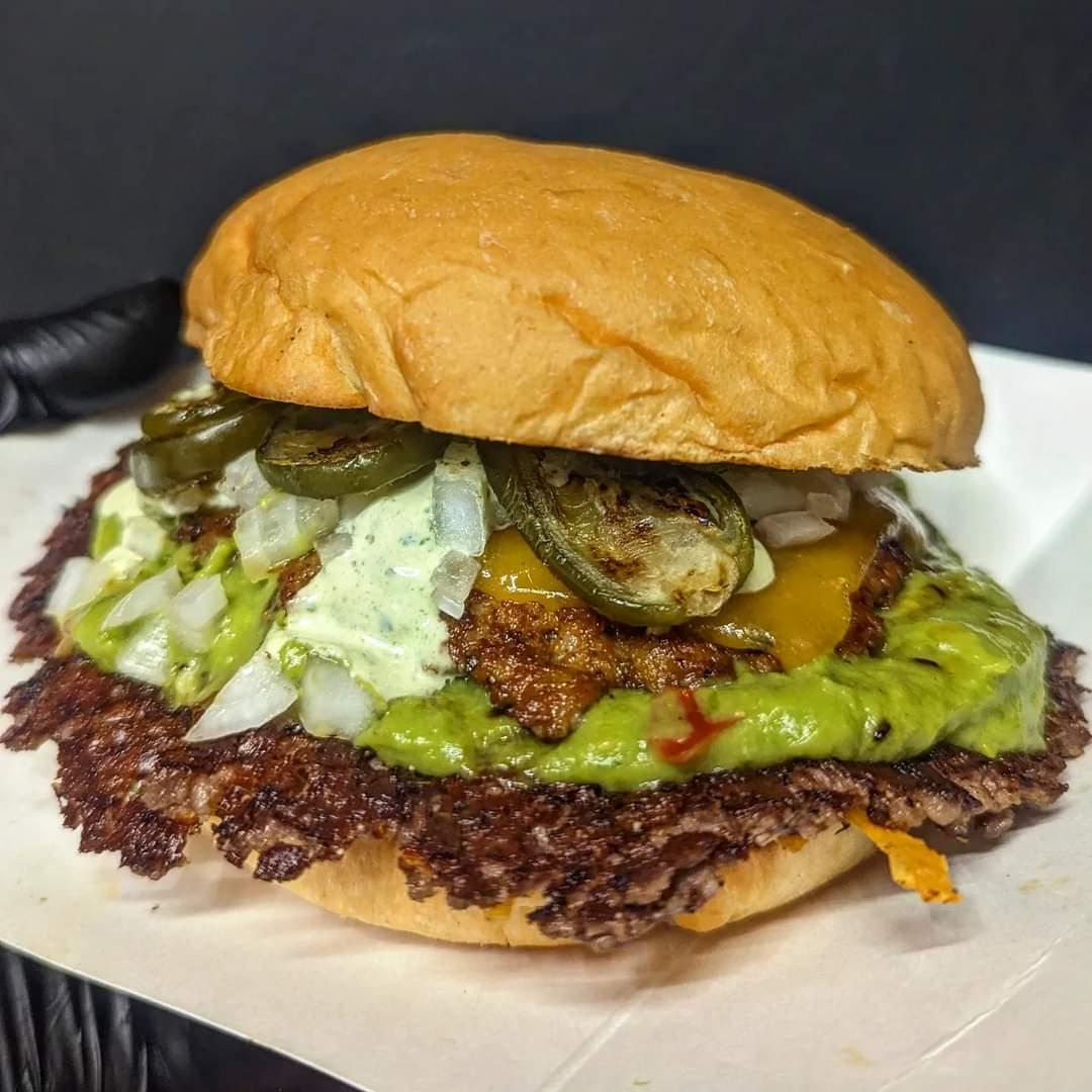 Hold the Mayo: 2oz smash chorizo patty, 4oz smash beef patty, American ...