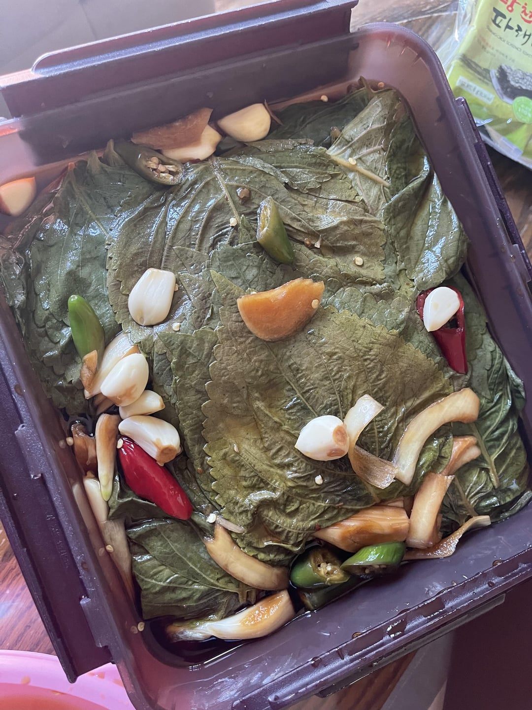 My year supply of Krn soy sauce pickled perilla leaves is done ...