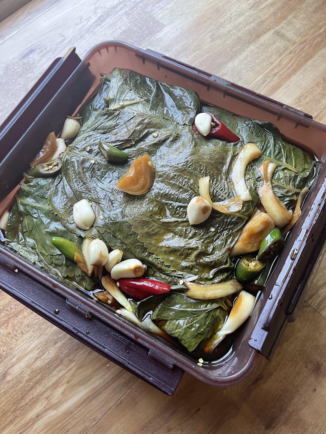 My year supply of Krn soy sauce pickled perilla leaves is done ...