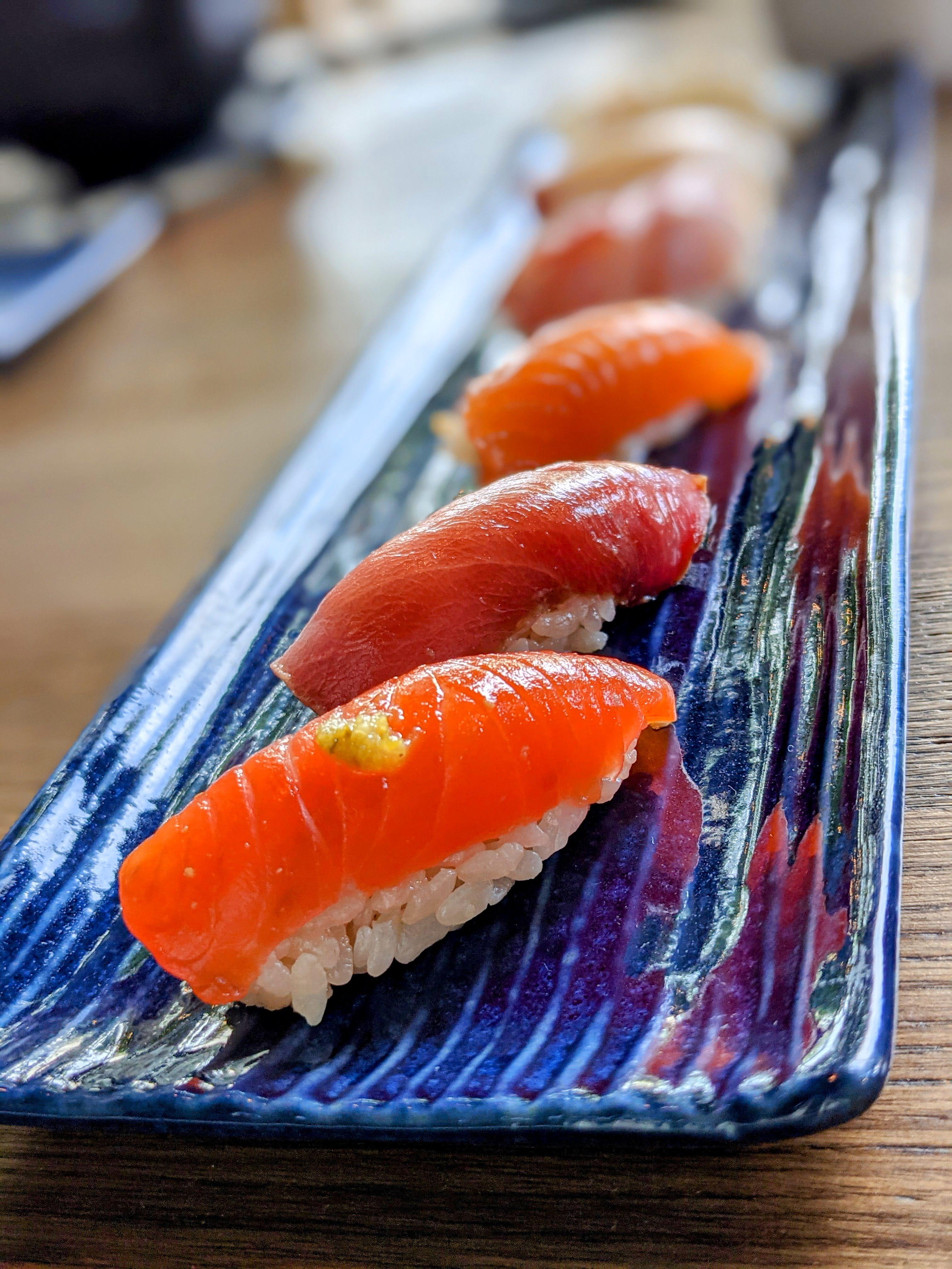 nigiri sushi with akazu (red vinegar) seasoned rice - Dining and Cooking