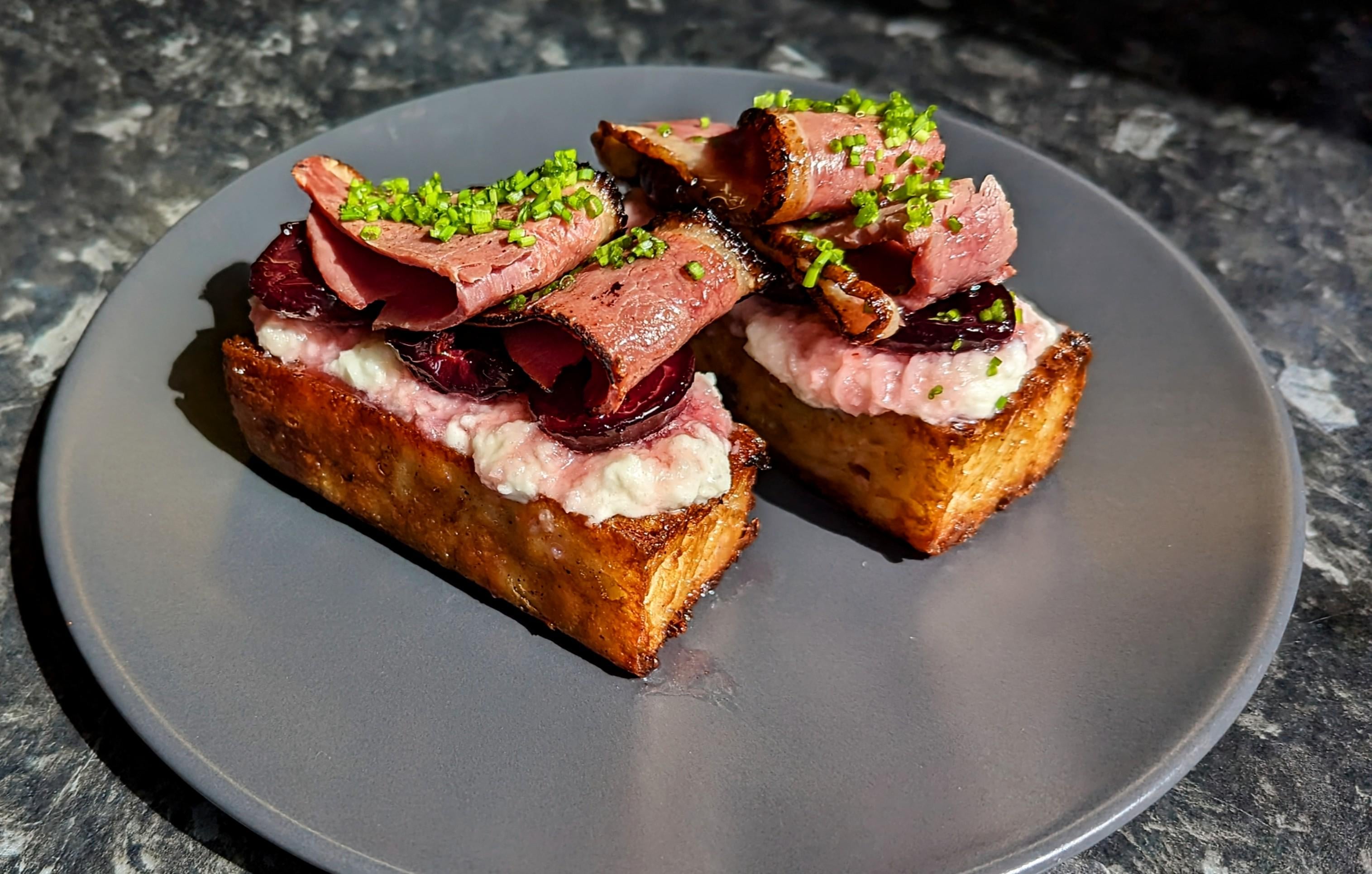 Smoked duck breast, potato rosti, cherries & horseradish - Dining and ...