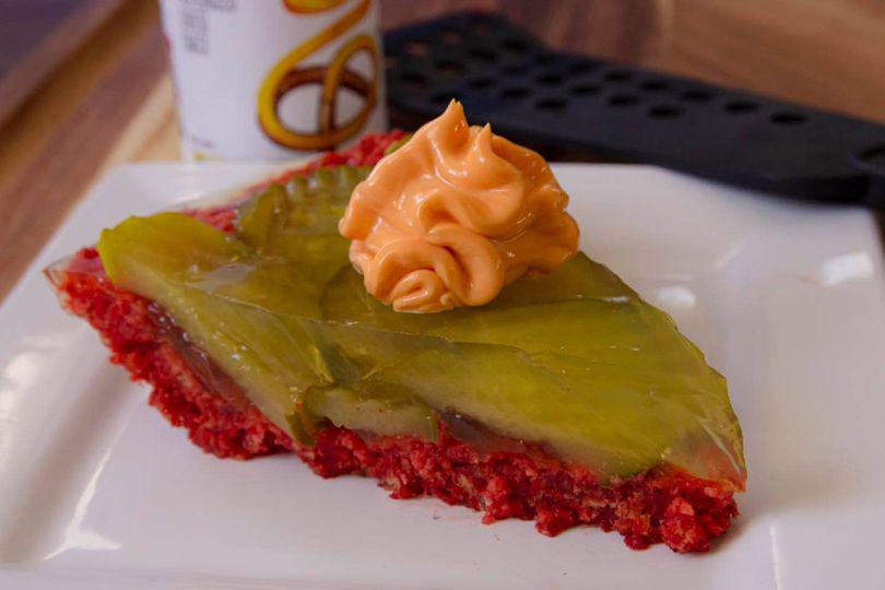 Pickle pie w/Flaming Hot Cheetos crust. Whiz dollop. - Dining and Cooking