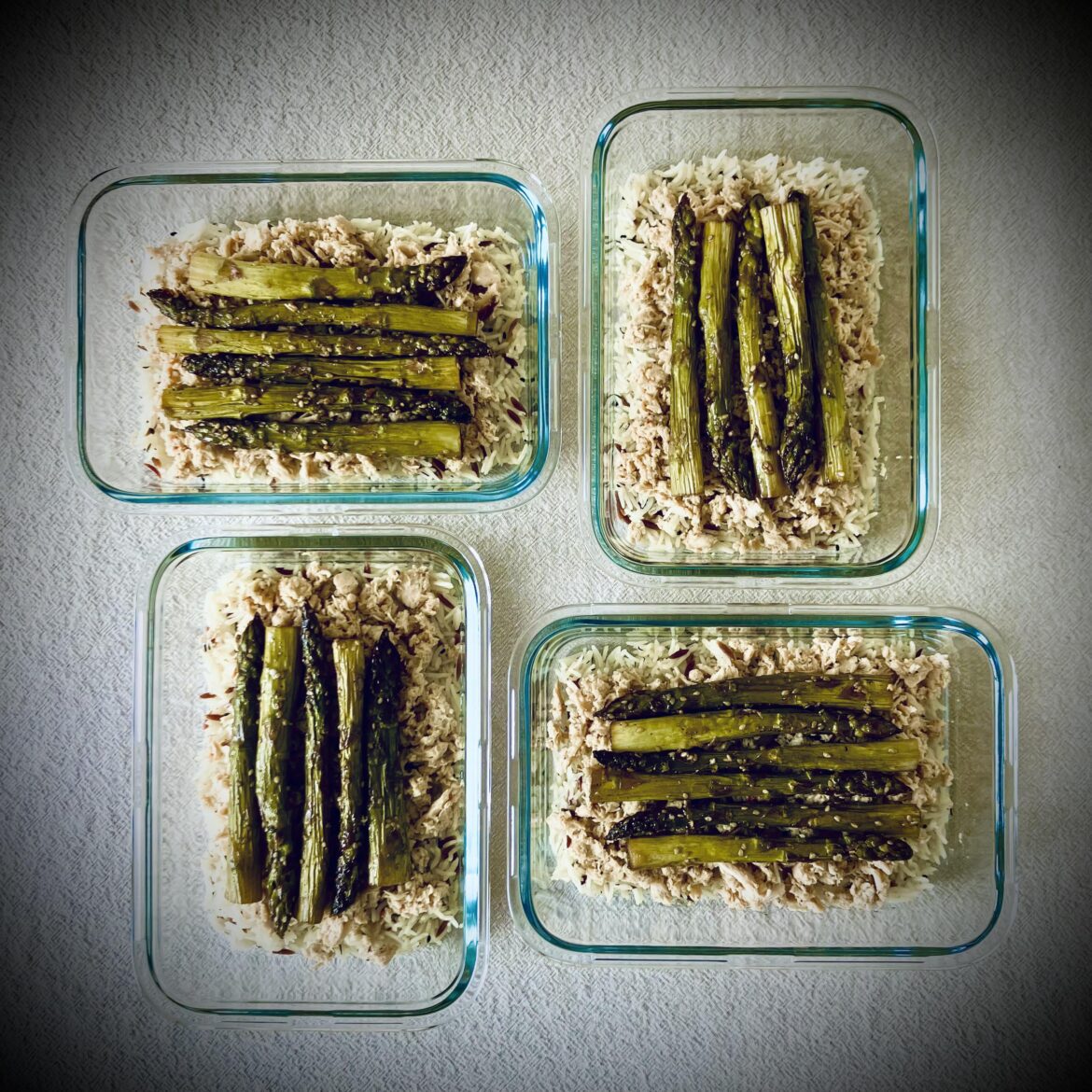 w22: pulled chicken in teriyaki sauce, grilled asparagus in balsamic ...