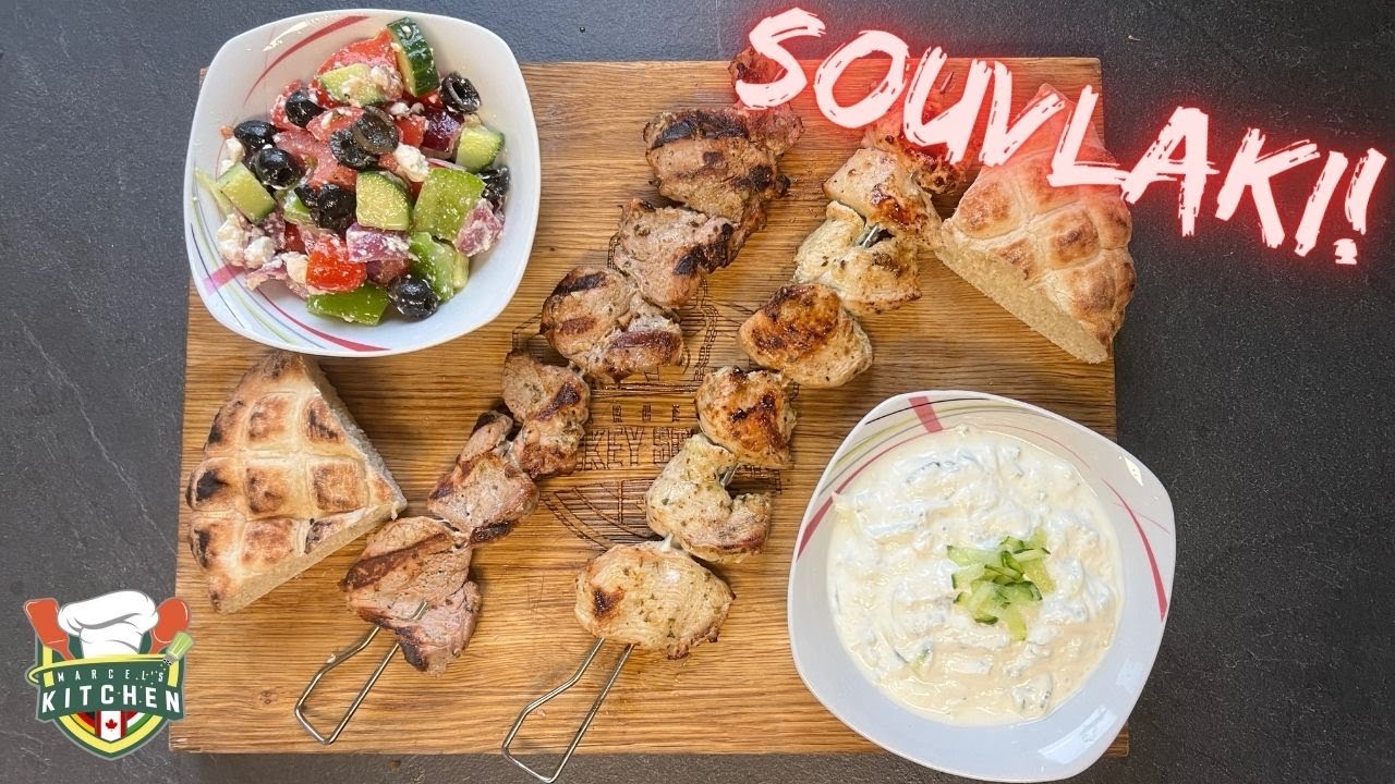 Delicious Souvlaki with Tzatziki and Greek Salad - Dining and Cooking