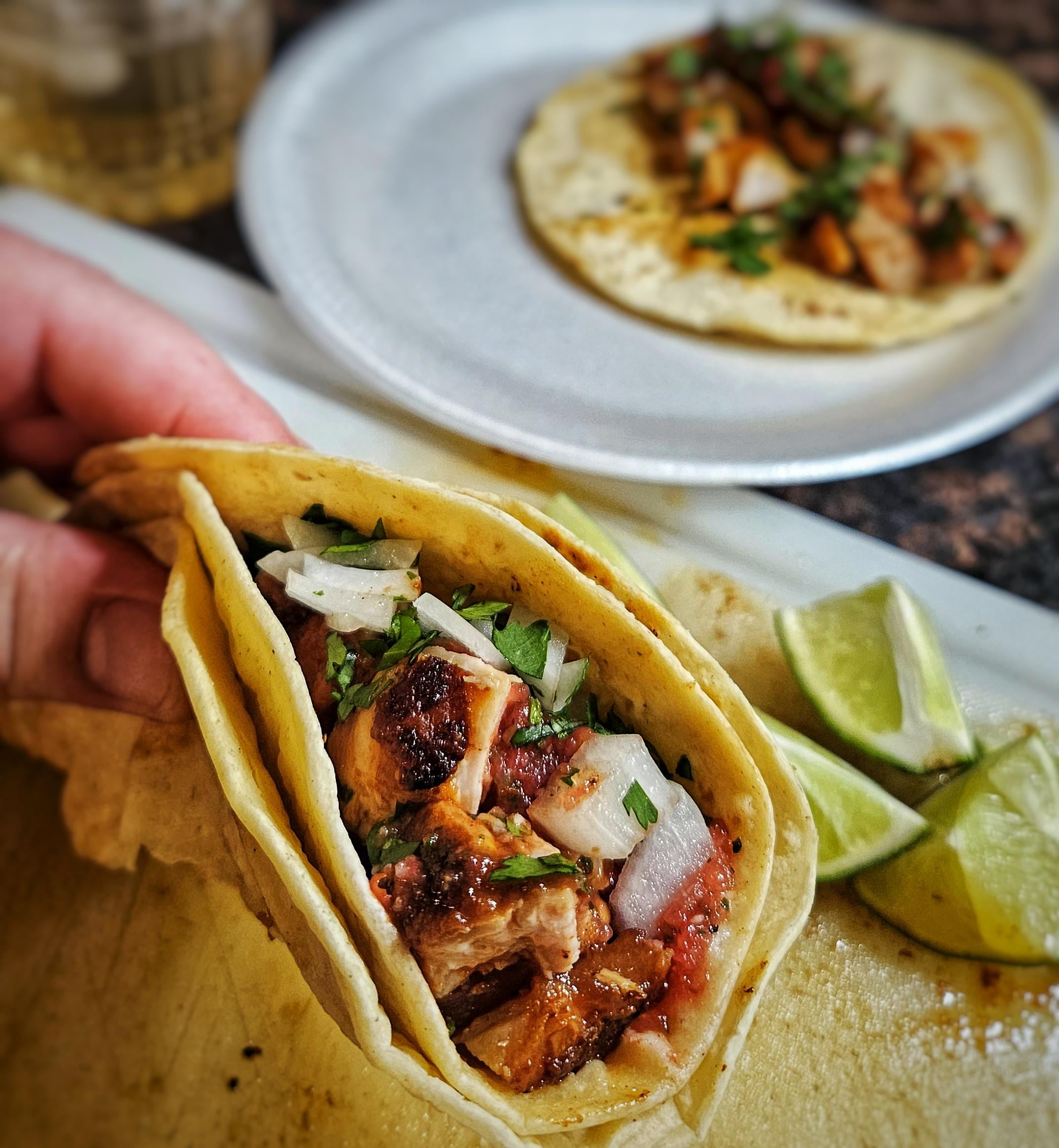Roasted chicken tacos with salsa roja. - Dining and Cooking