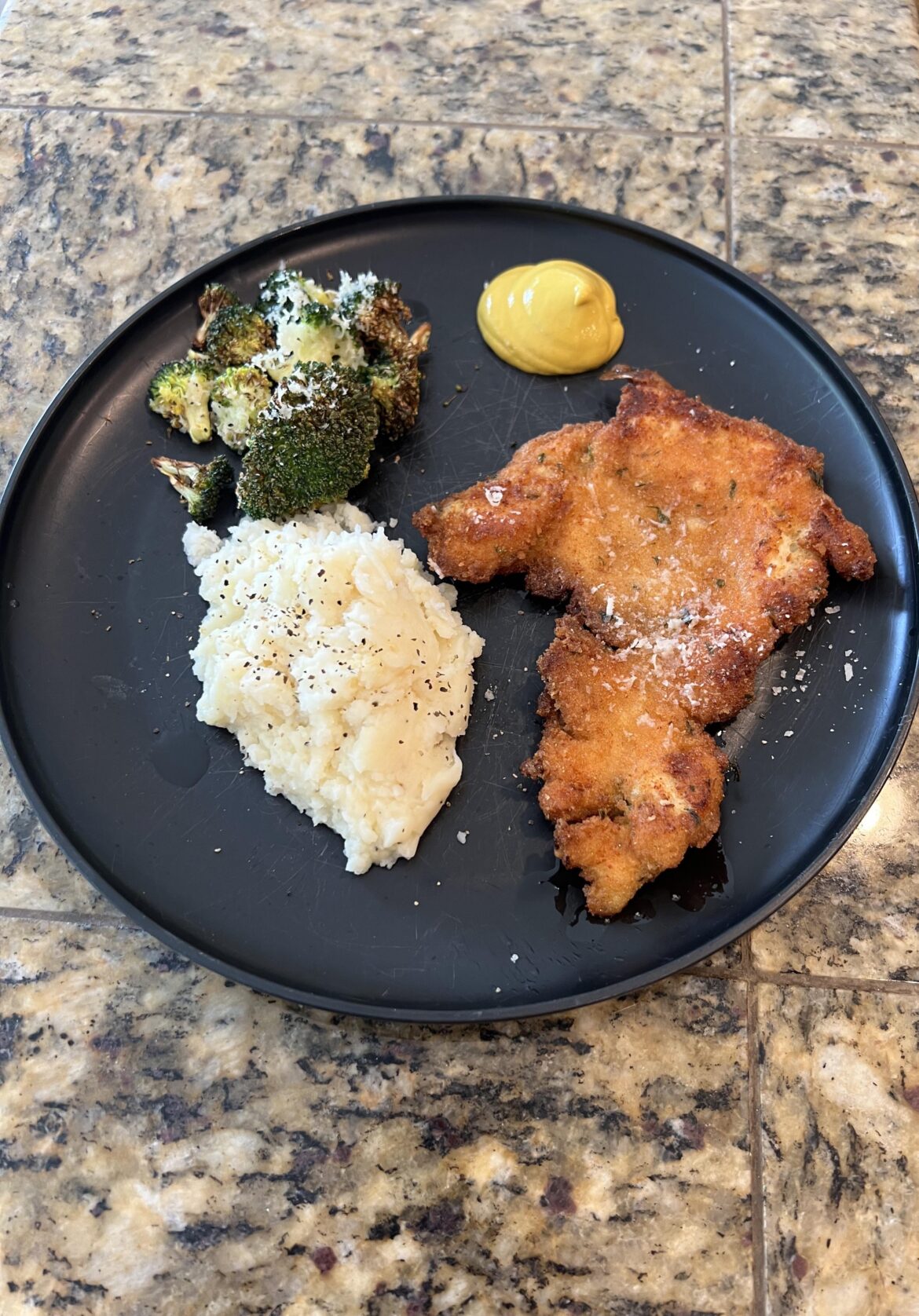 Chicken Milanesa like Nonna made it, with some mustard for Nonno ...