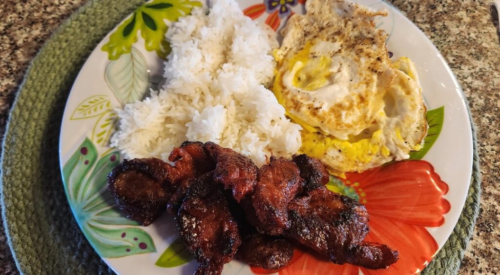 Filipino Breakfast. Always yummy. Pork Tocino, Rice and Egg. - Dining ...