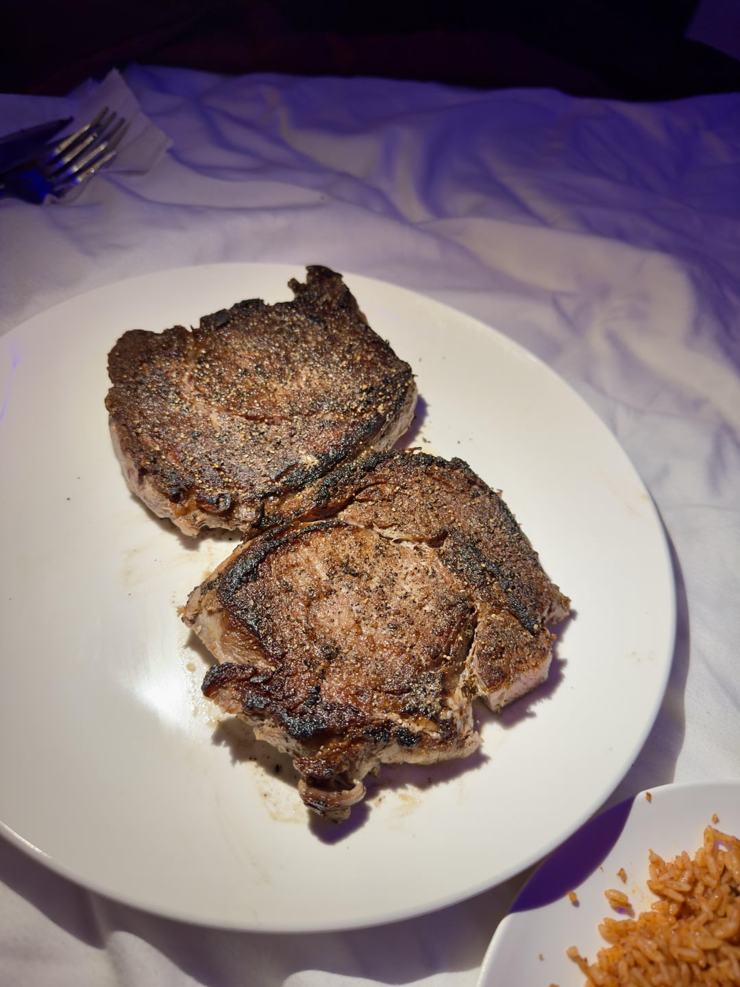 Hotel room cooked Ribeyes with the Mrs - Dining and Cooking