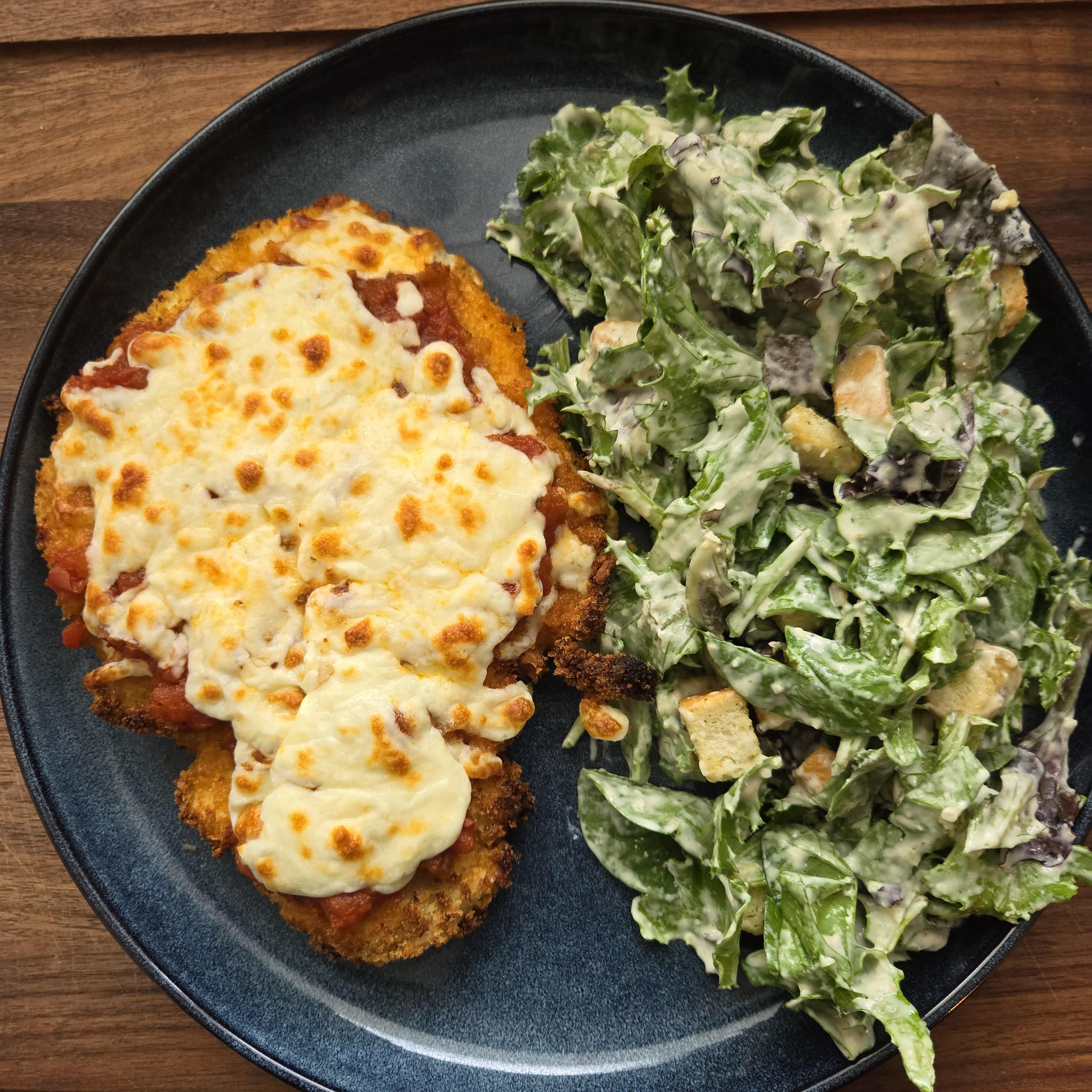 Chicken parm and spring mix salad! - Dining and Cooking